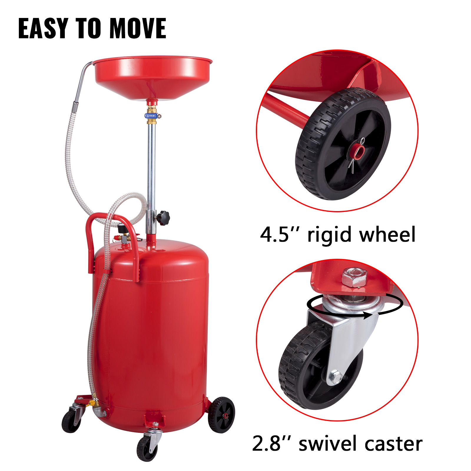 VEVOR Waste Oil Drain Tank 20 Gallon Portable Oil Drain Air Operated ...
