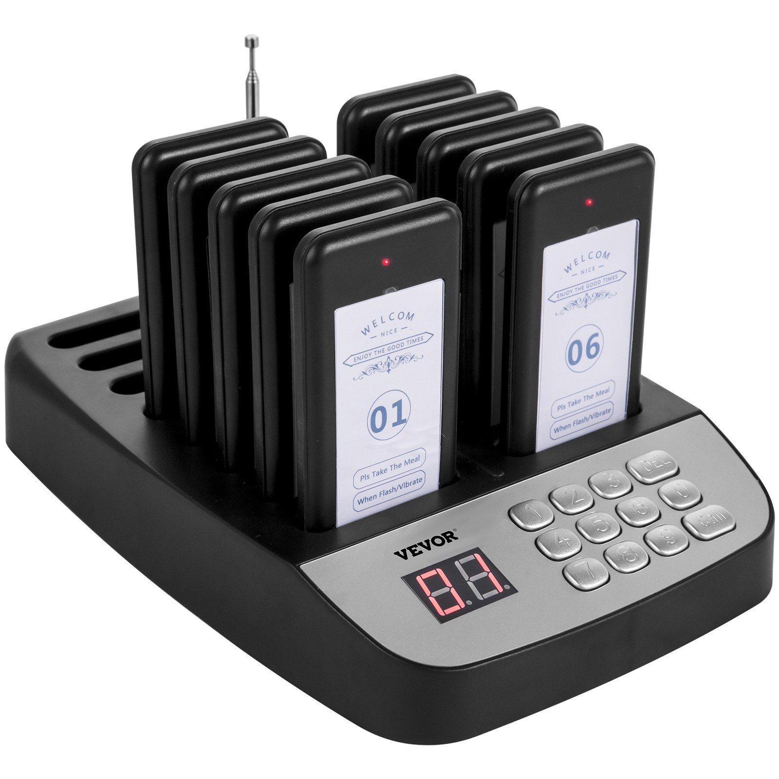 VEVOR F100 Restaurant Pager System 10 Pagers, Max 98 Beepers Wireless ...