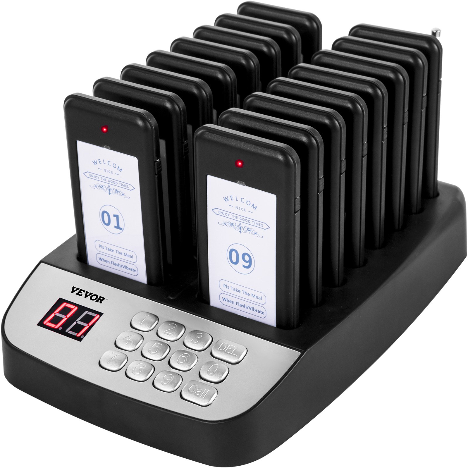 VEVOR F100 Restaurant Pager System 16 Pagers, Max 98 Beepers Wireless ...