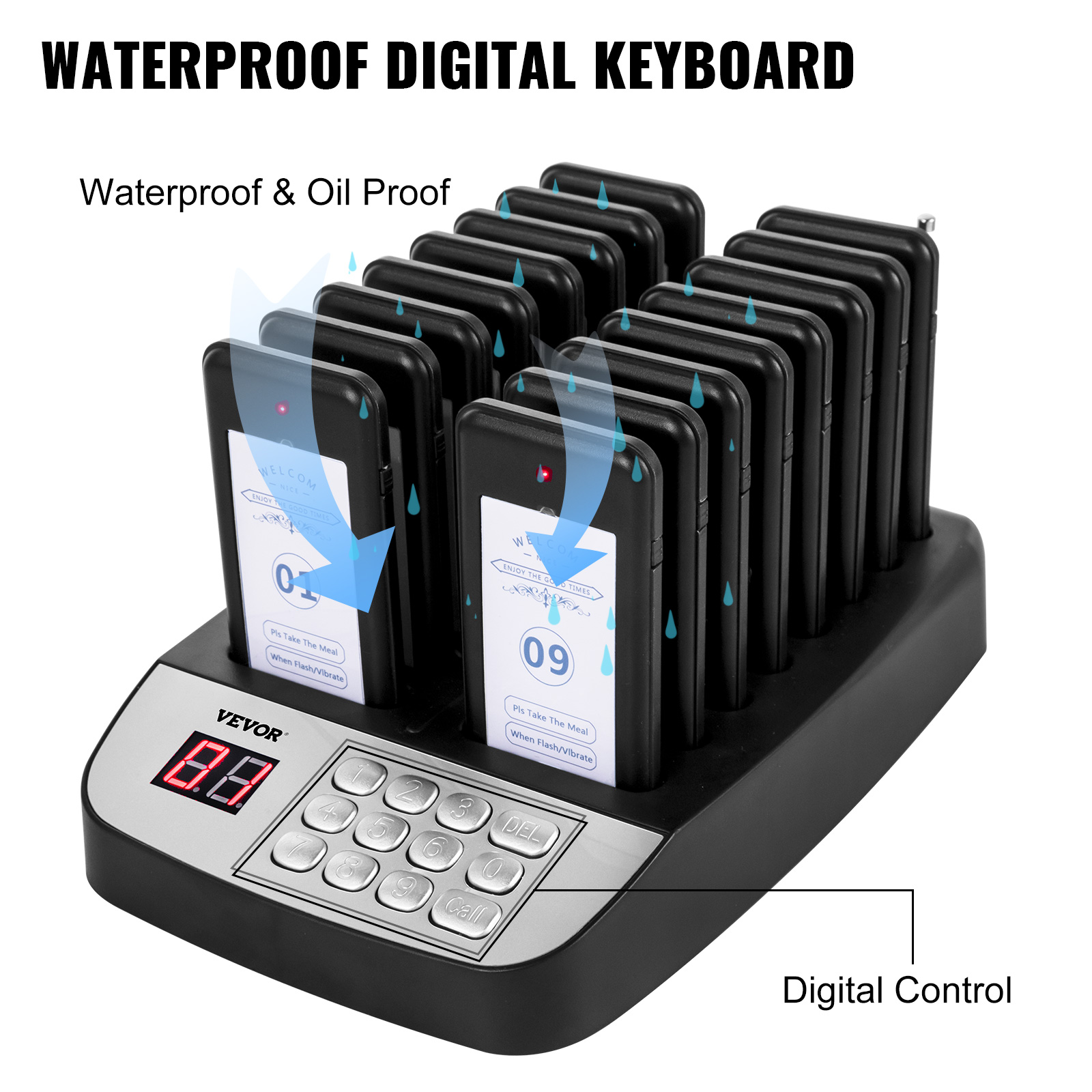 VEVOR Restaurant Pager Paging System 16 Coasters Wireless Pagers for ...