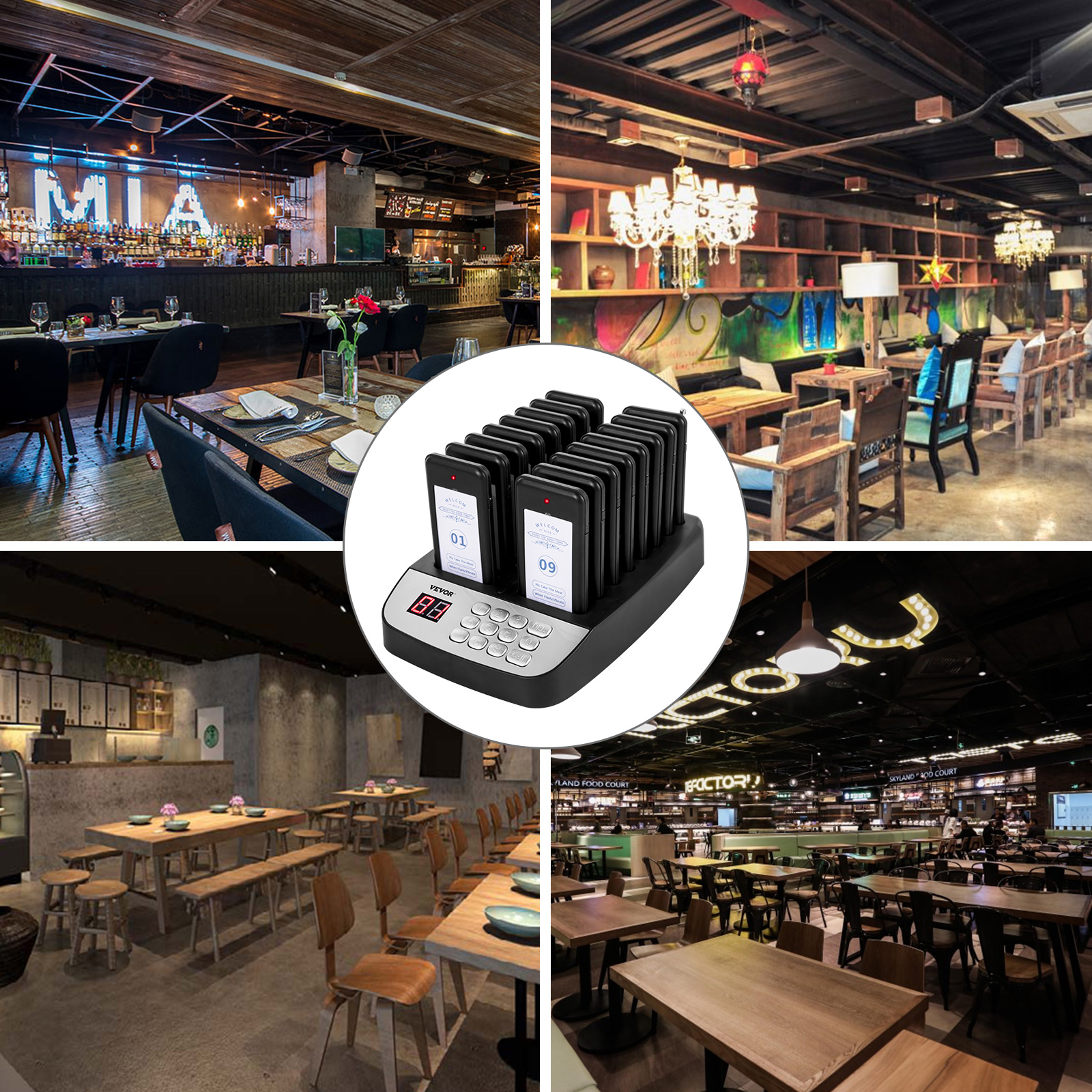 VEVOR Restaurant Pager Paging System 16 Coasters Wireless Pagers for ...
