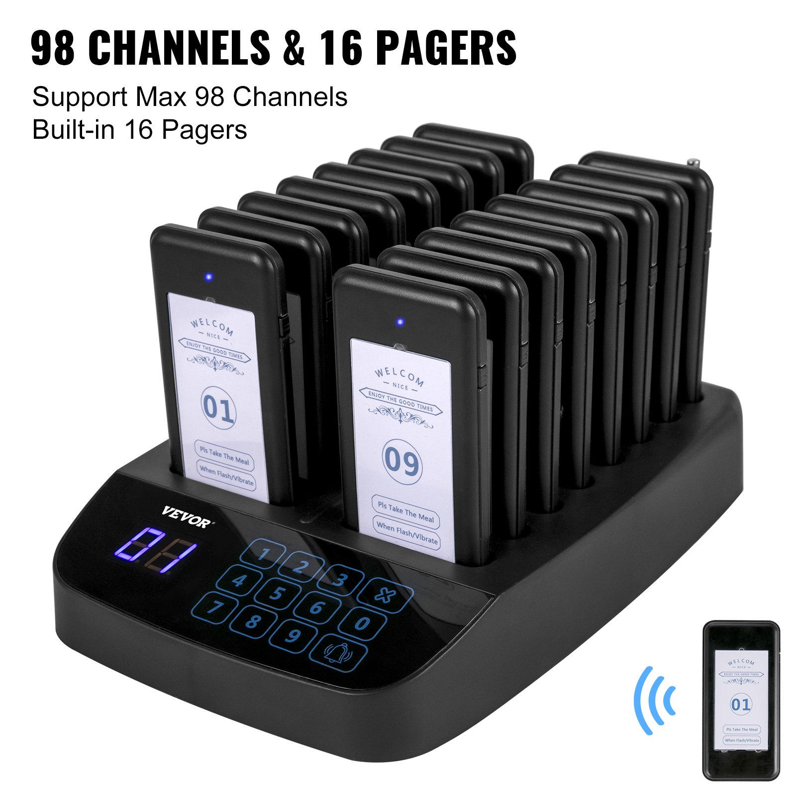 VEVOR Restaurant Pager Paging System 16 Coasters Wireless Pagers for ...