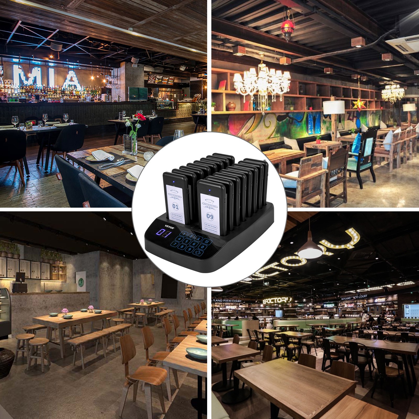 VEVOR Restaurant Pager Paging System 16 Coasters Wireless Pagers for ...