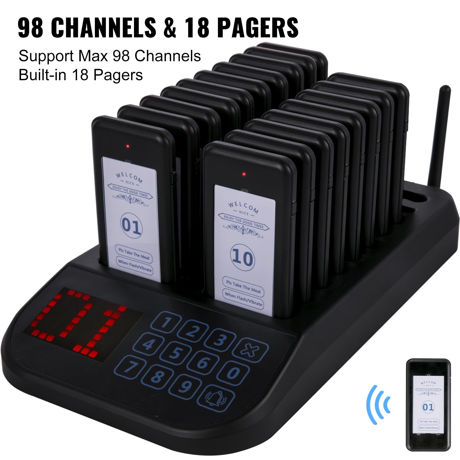 Vevor Restaurant Wireless Guest Paging System 18 Beepers Queuing Calling Pagers | VEVOR US