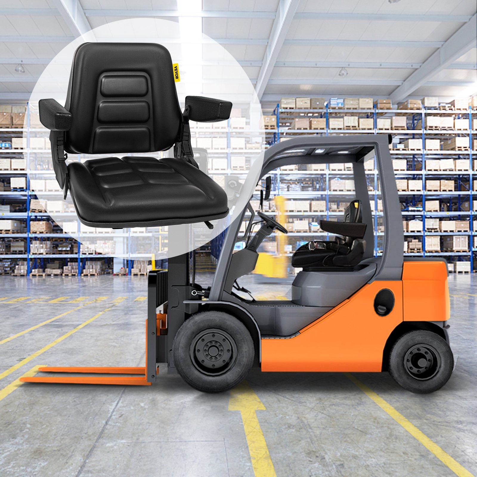 VEVOR Universal Forklift Seat with Armrest, Fordable Tractor Seat with ...