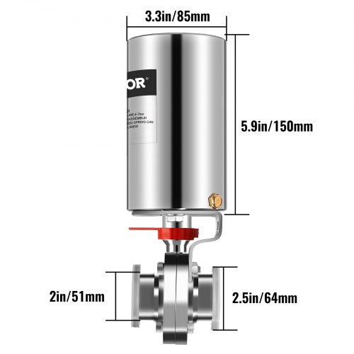 VEVOR Pneumatic Butterfly Valve, 2" Pneumatic Sanitary Valve, Heavy ...
