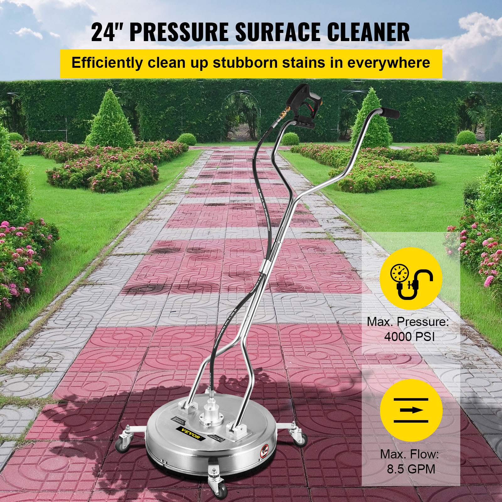 VEVOR 24" Surface Cleaner, 4000PSI Max. Pressure Flat Surface Cleaner ...