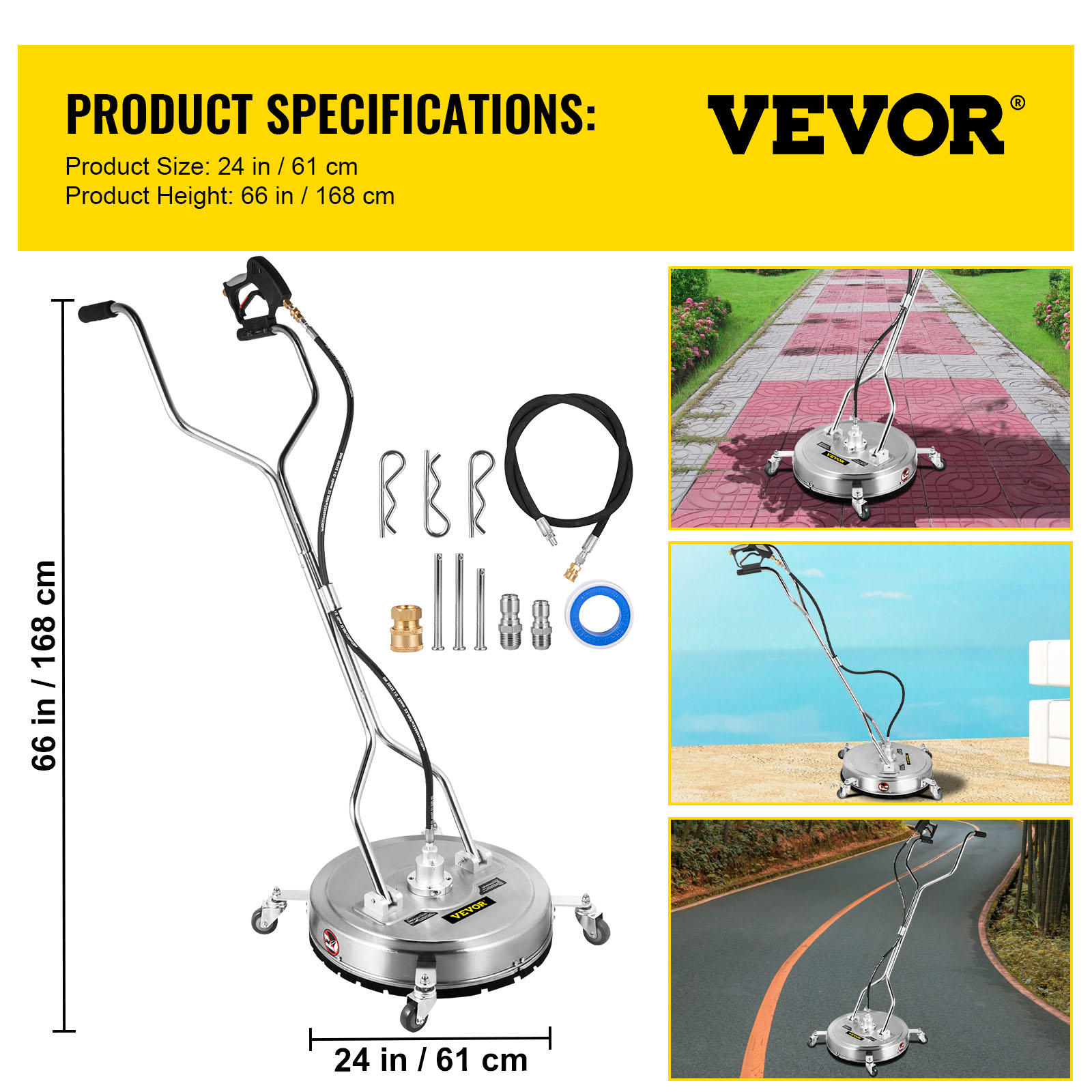 VEVOR 24" Surface Cleaner, 4000PSI Max. Pressure Flat Surface Cleaner ...