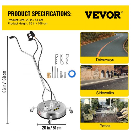 VEVOR Pressure Washer Surface Cleaner, 20'', Max. 4000 PSI Pressure by ...