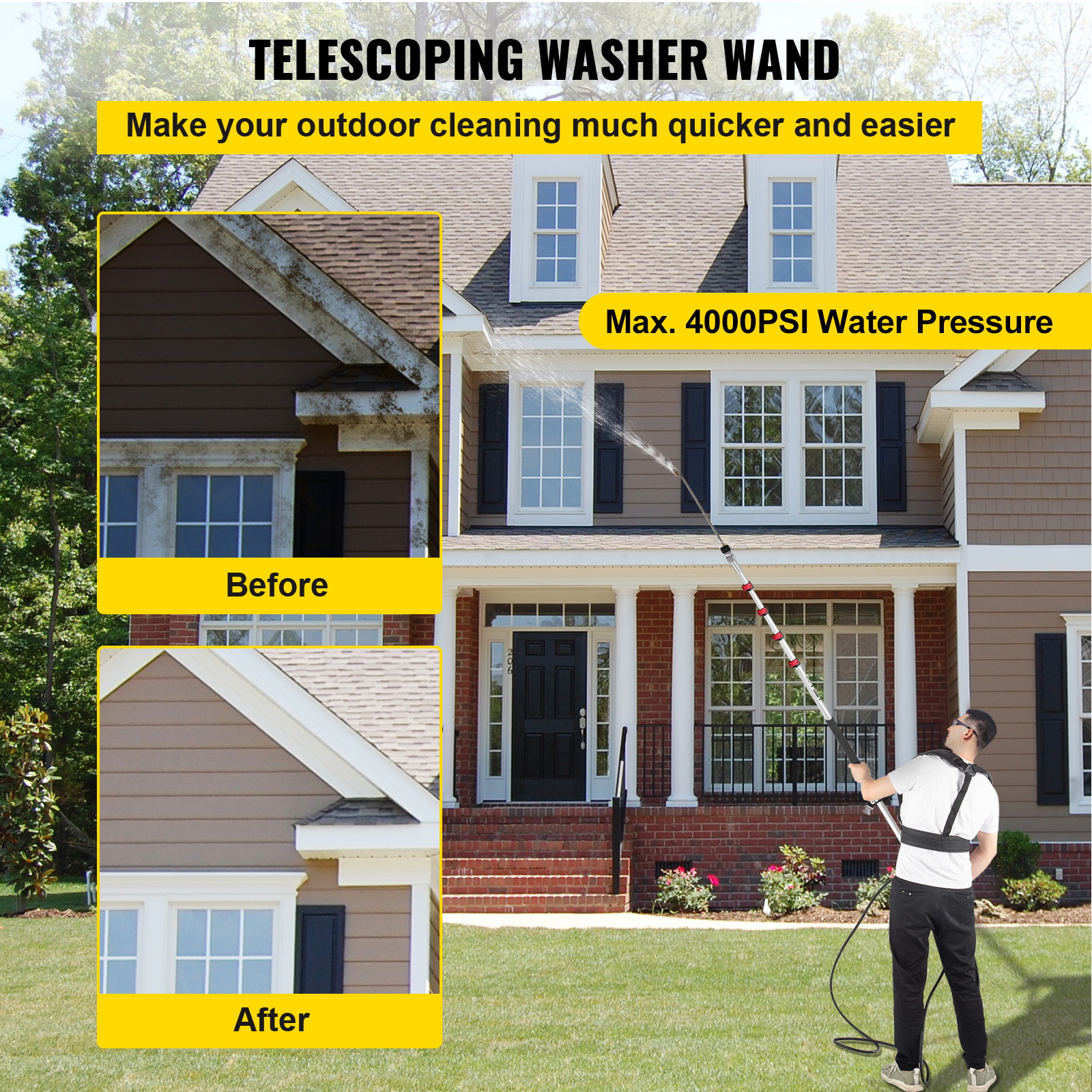 VEVOR Telescoping Washer Telescoping Pressure Wand 20 ft 4000 PSI w/ 5 ...