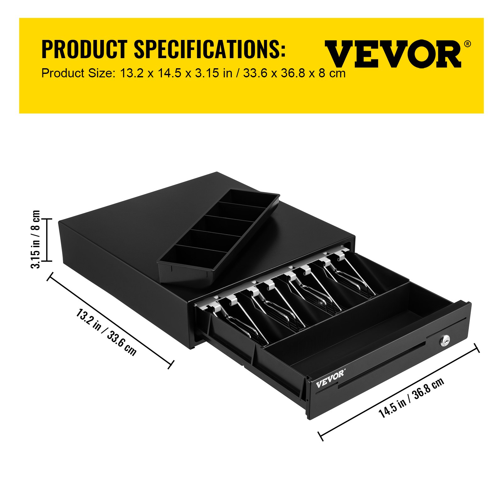 VEVOR Cash Drawer 13" Cash Register POS System 3 Unlocking Ways RJ11 ...
