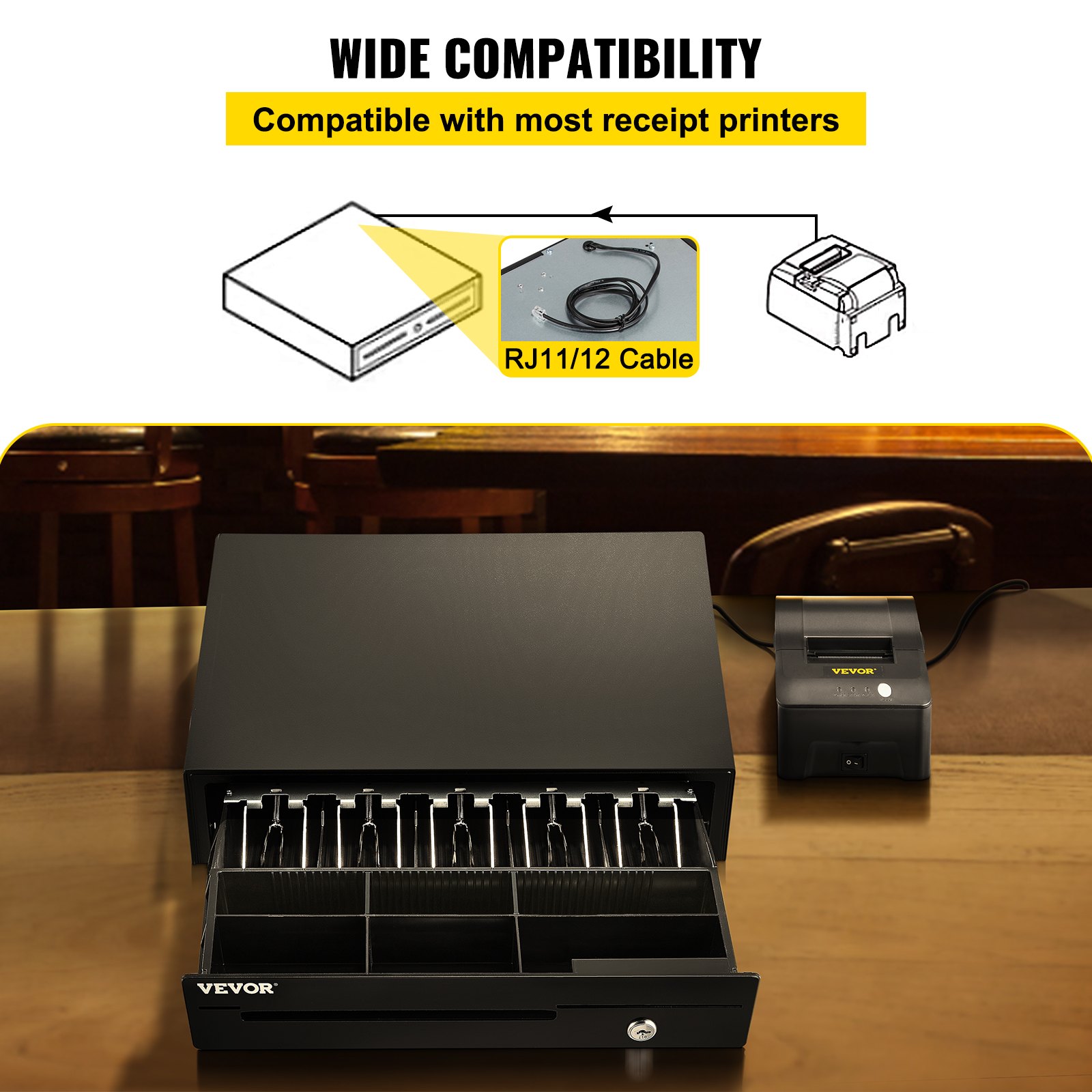 VEVOR Cash Drawer 16" Cash Register POS System 3 Unlocking Ways RJ11 ...