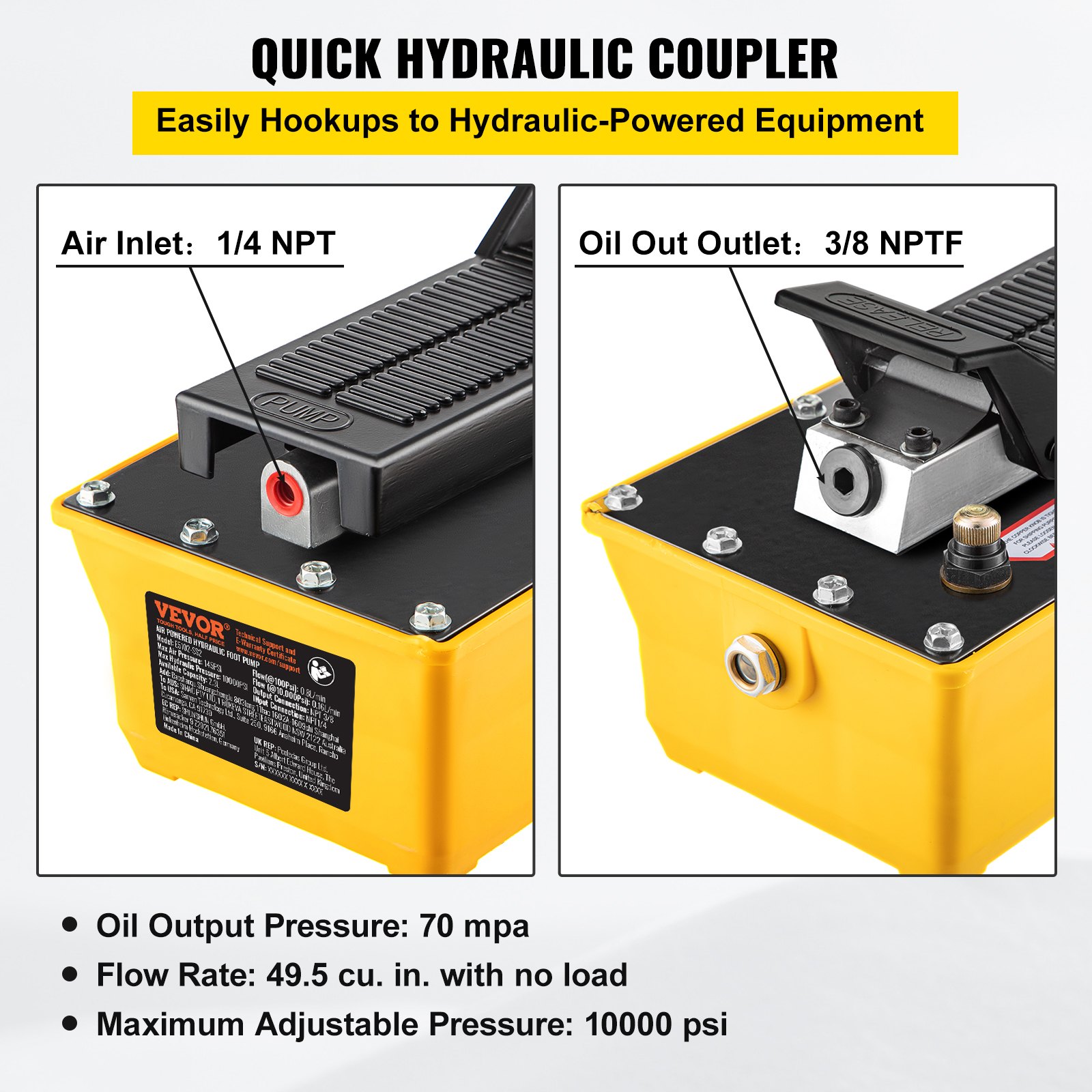 VEVOR VEVOR Air Hydraulic Pump Hydraulic Foot Pump 10,000 PSI with Hose ...