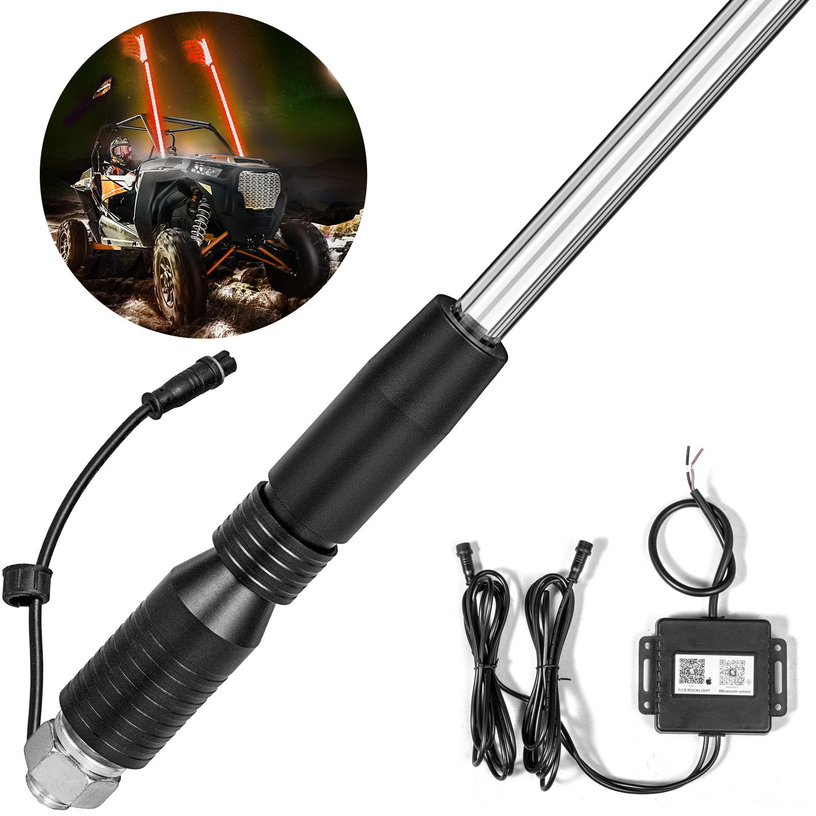 VEVOR 2PC 5FT Led Whip Lights for UTV ATV 20 Colors , 5 Levels, 10 ...