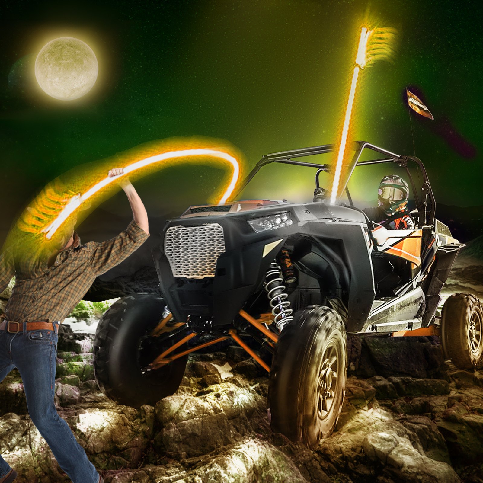 VEVOR 2PC 3FT LED Whip Lights RGB Color Lighted Whips for UTV ATV 20 ...