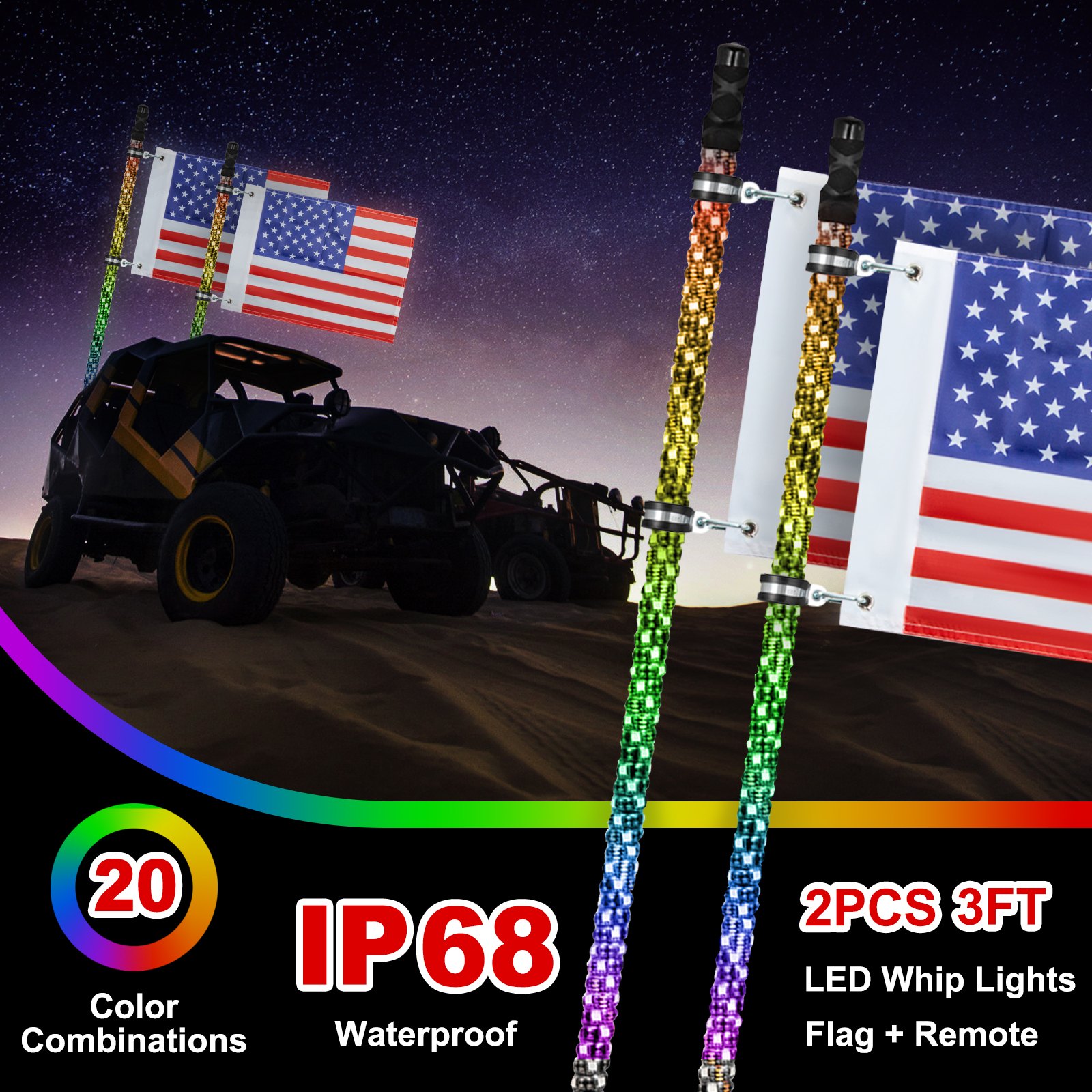 Led Whip Lights Lighted Whips for UTV Spiral RGB Color Led Lighted Whip ...