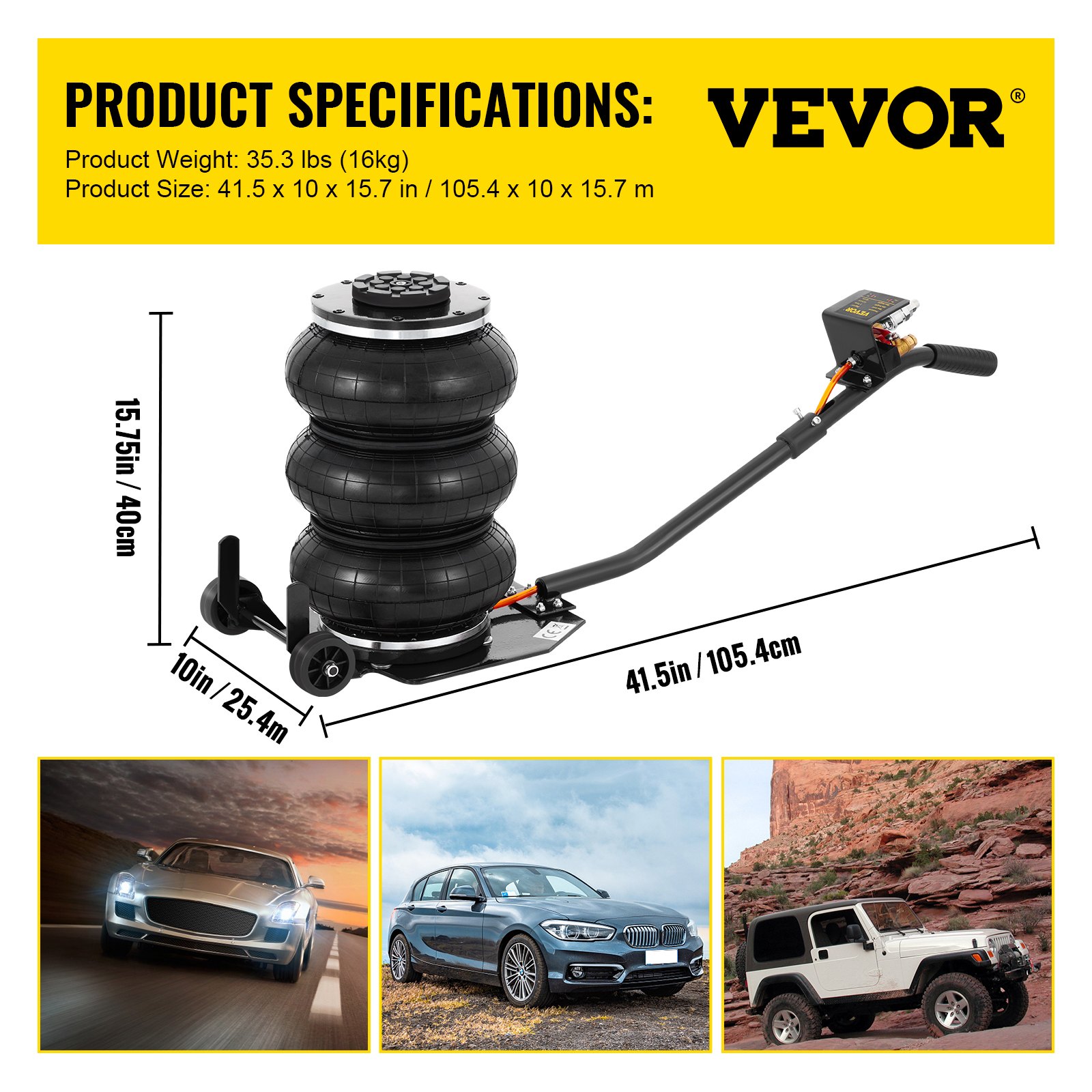 Pneumatic Car Jack 6600lbs Heavy Duty Air Jack Lifting Height Up To 16 ...