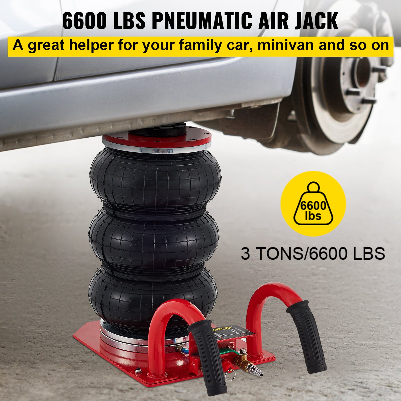 VEVOR Triple Bag Air Jack, 3 Ton (6600 lbs) Capacity, Portable Pneumatic Car Jacks, Fast Lifting ...