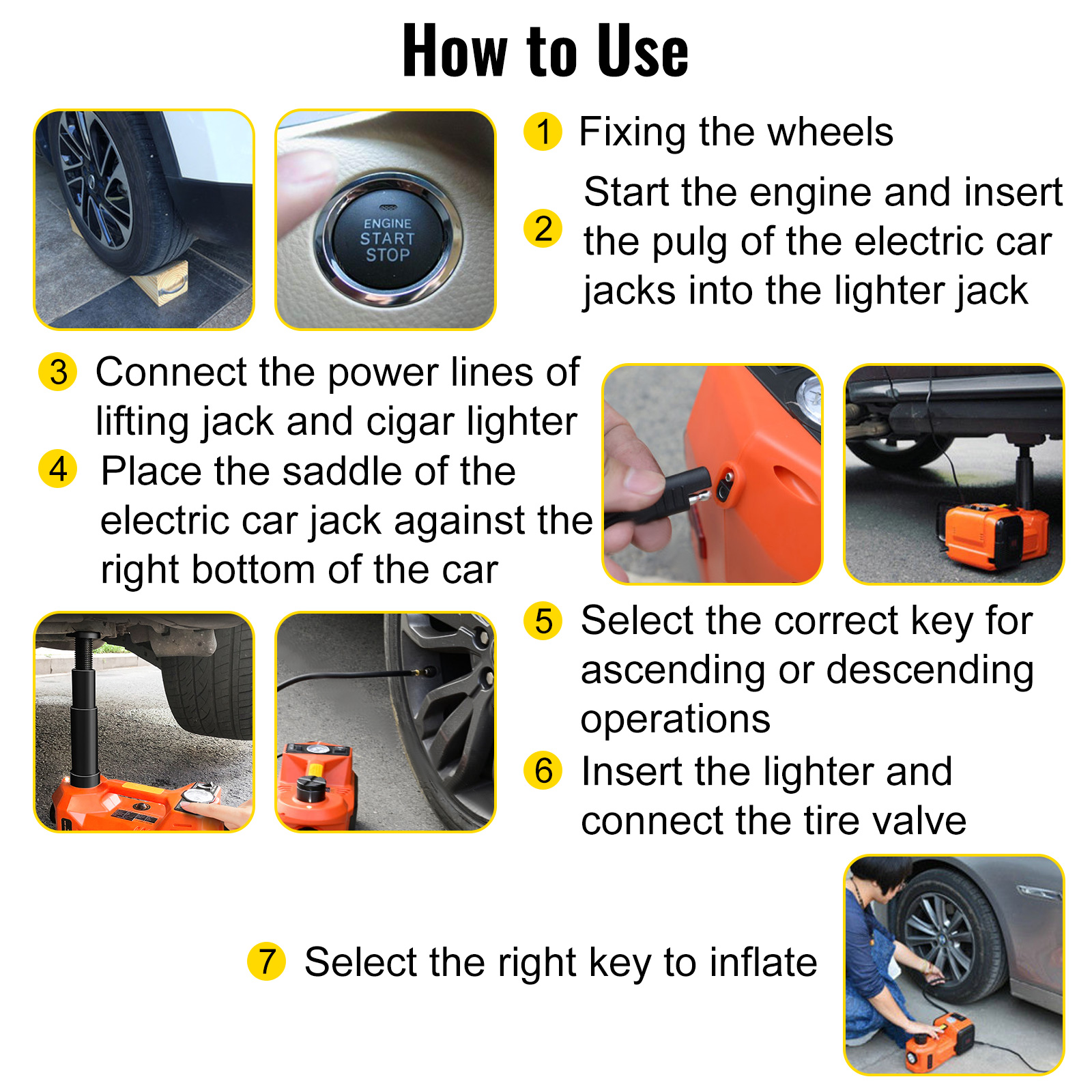 Electric Car Jack Automatic Car Jack 12V DC 5T(11023lb) with Tire ...