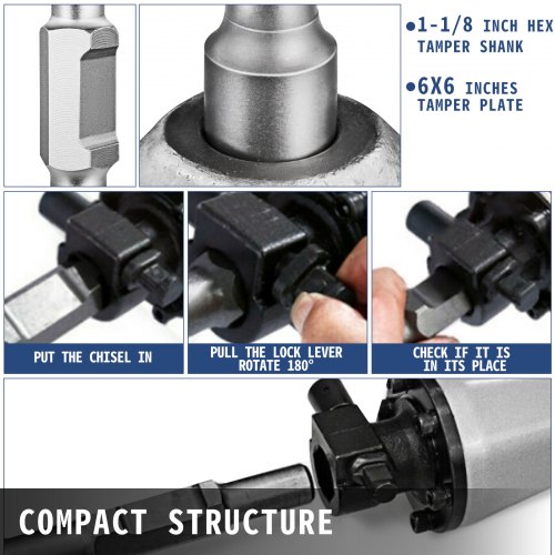 VEVOR 6x6 Compactor Plate 1-1/8 inch Jack Hammer with Electric Chisel ...