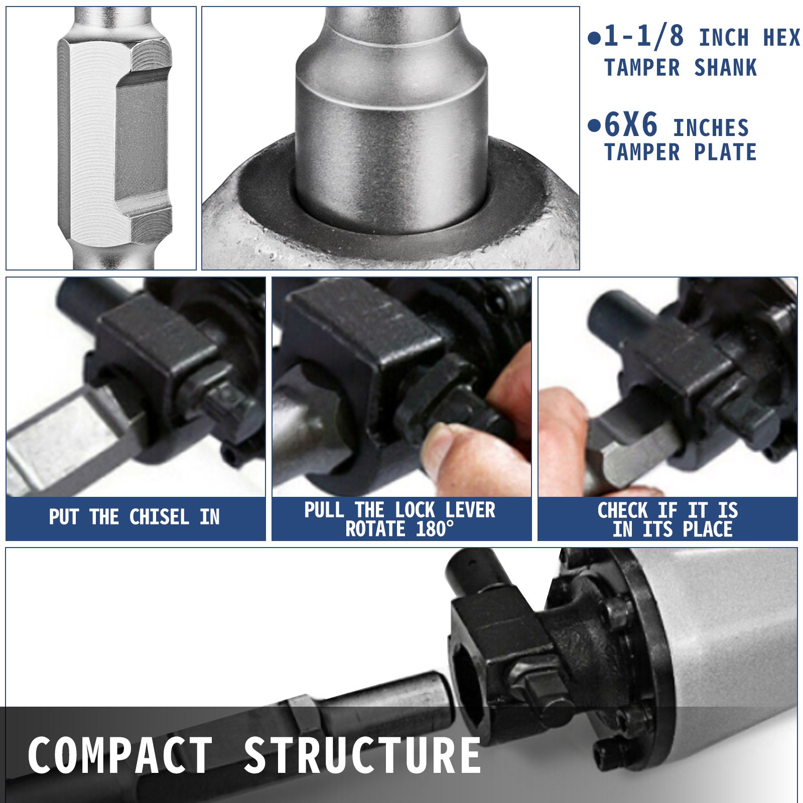 VEVOR 6x6 Compactor Plate 1-1/8 inch Jack Hammer with Electric Chisel ...