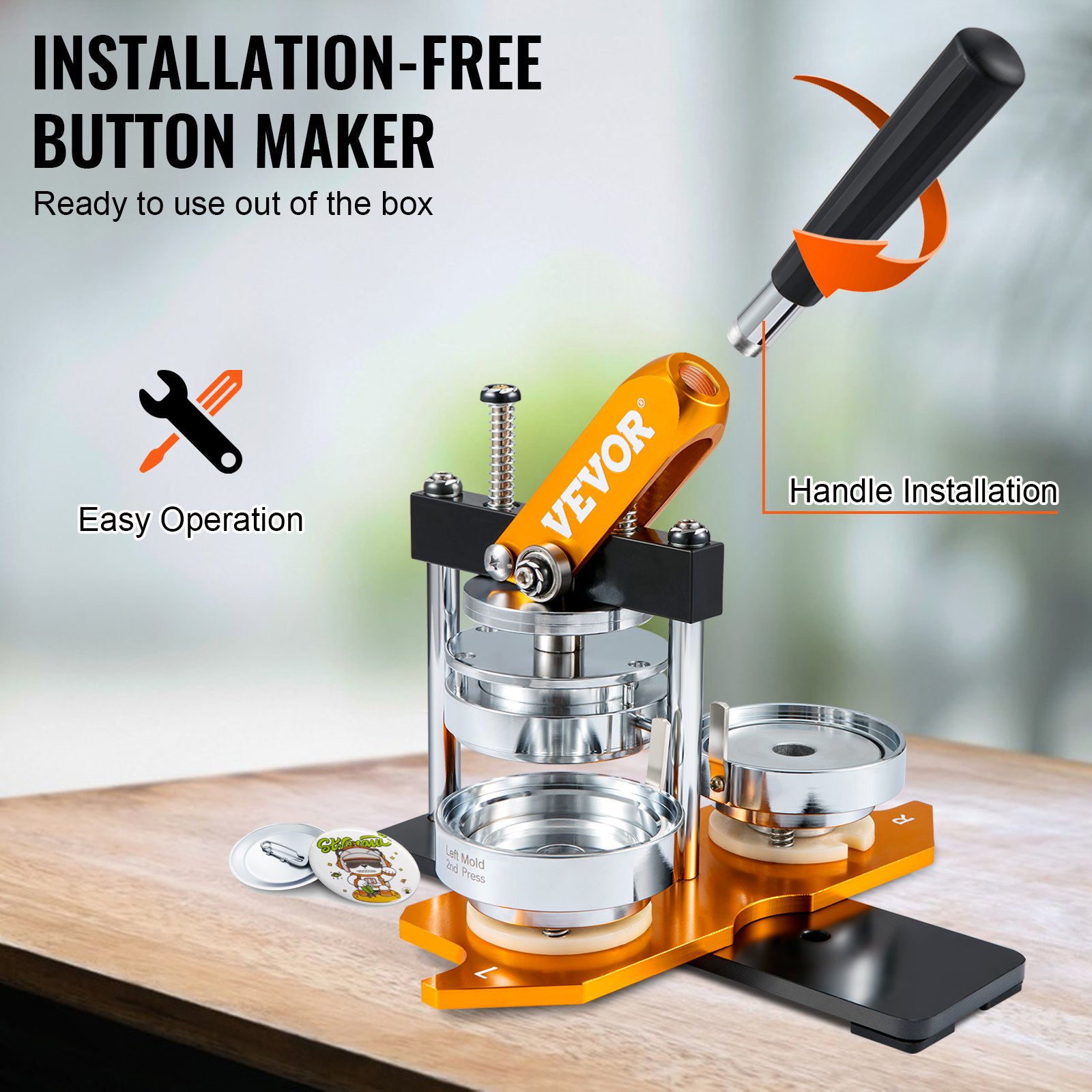 VEVOR Button Maker Machine Badge Pin Machine 3" 75 MM 100 Free Parts ...