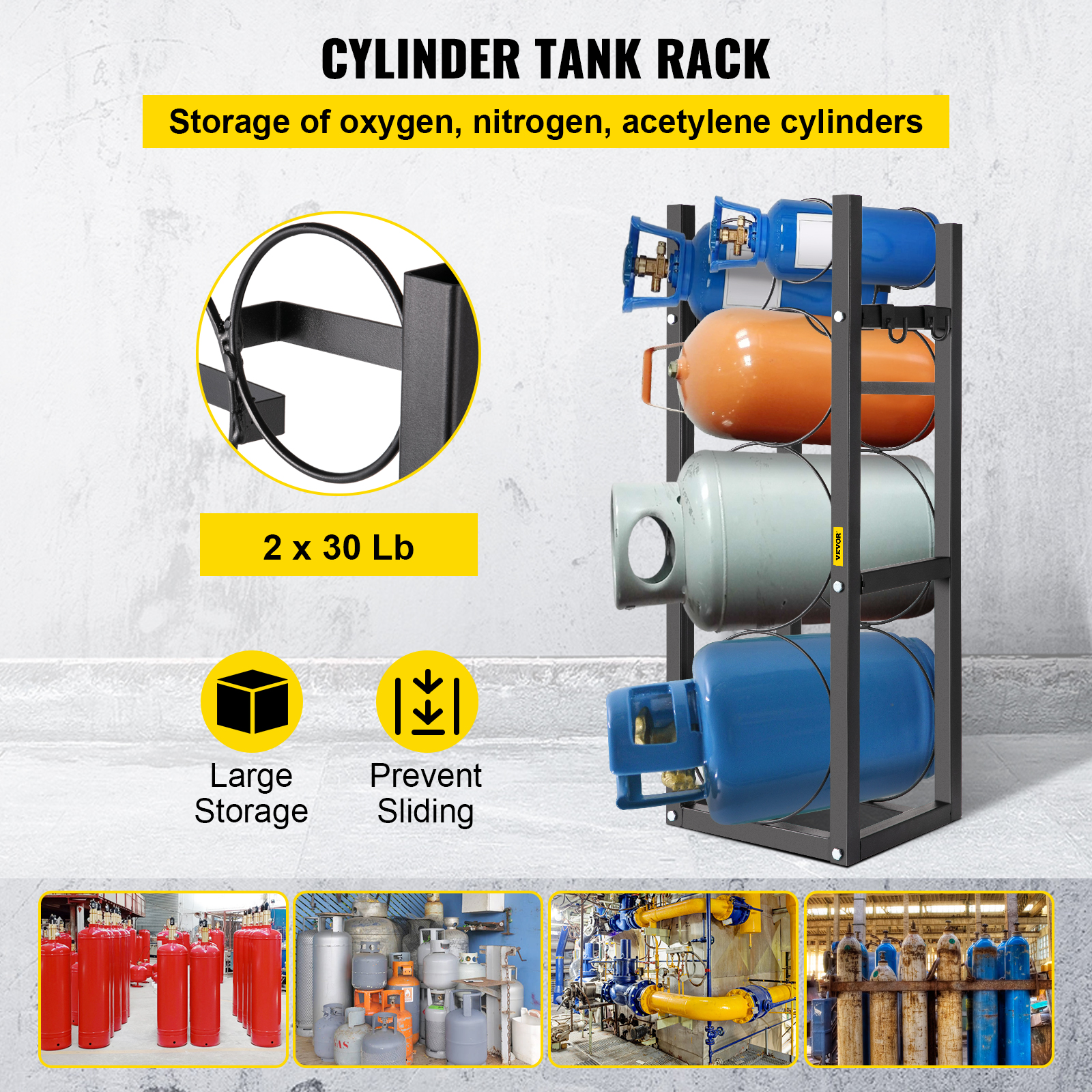 VEVOR Refrigerant Tank Rack Cylinder Tank Rack with 2-30lb and 3 Small ...
