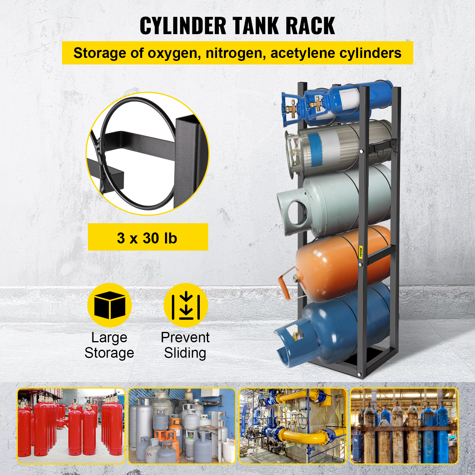 VEVOR Refrigerant Tank Rack Cylinder Tank Rack with 3-30lb and 3 Small ...