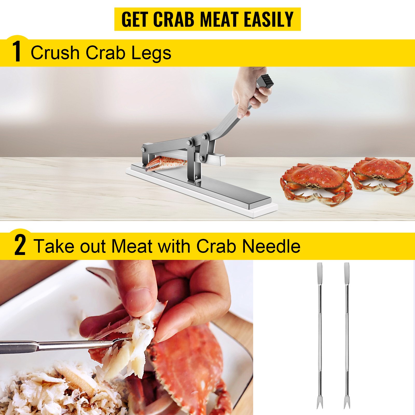 VEVOR Stone Crab Cracker with 2 Seafood Picks, Aluminum & Stainless ...