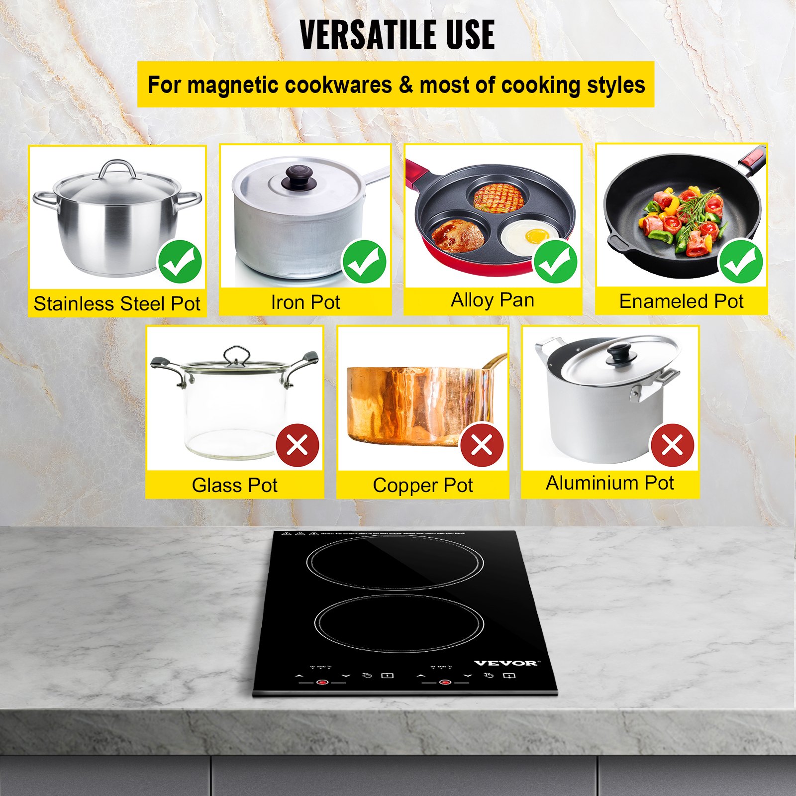 VEVOR Electric Induction Cooktop Built-in Stove Top 2 Burners 11.3x20 ...