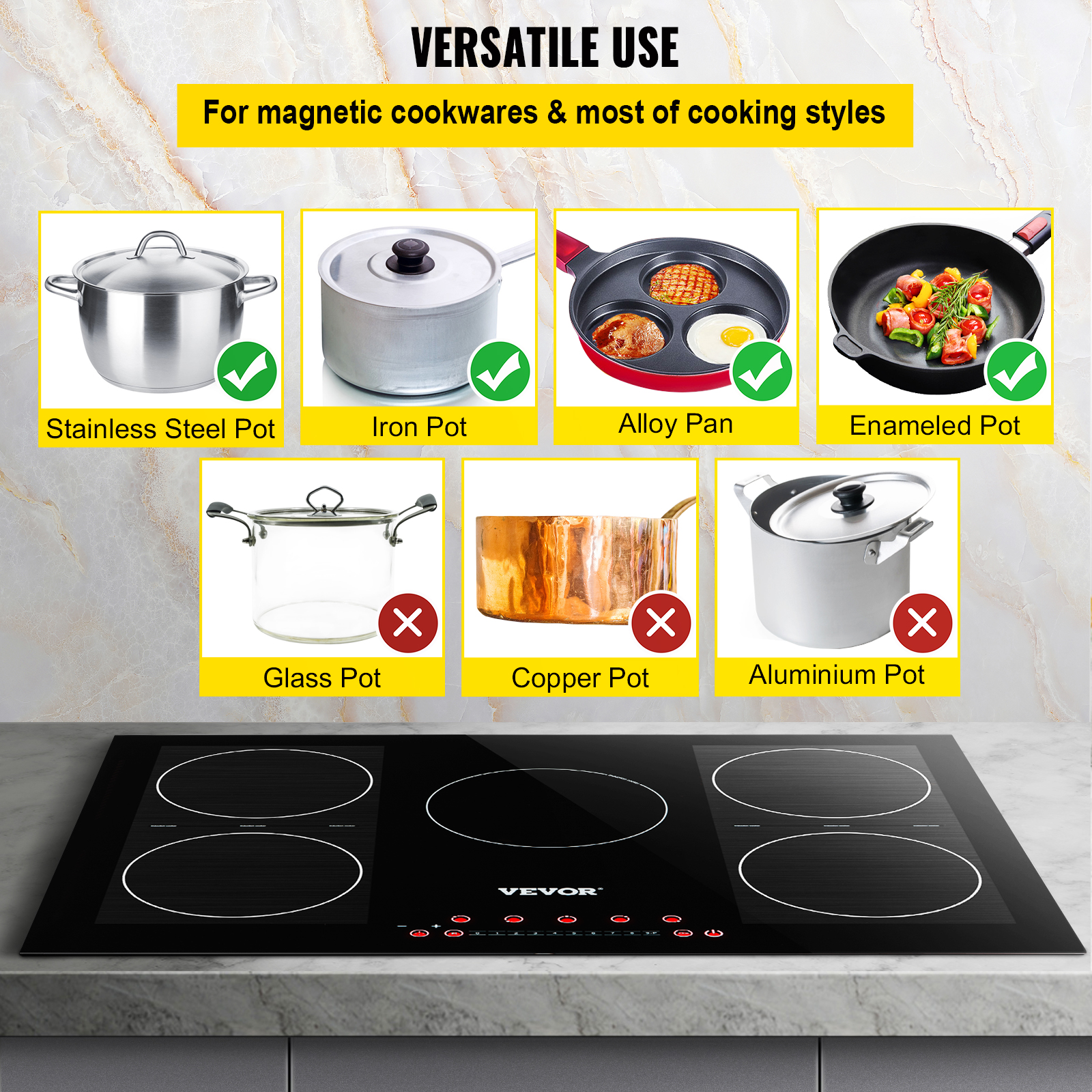 VEVOR Electric Induction Cooktop Built-in Stove Top 5 Burners 30.3x20 ...