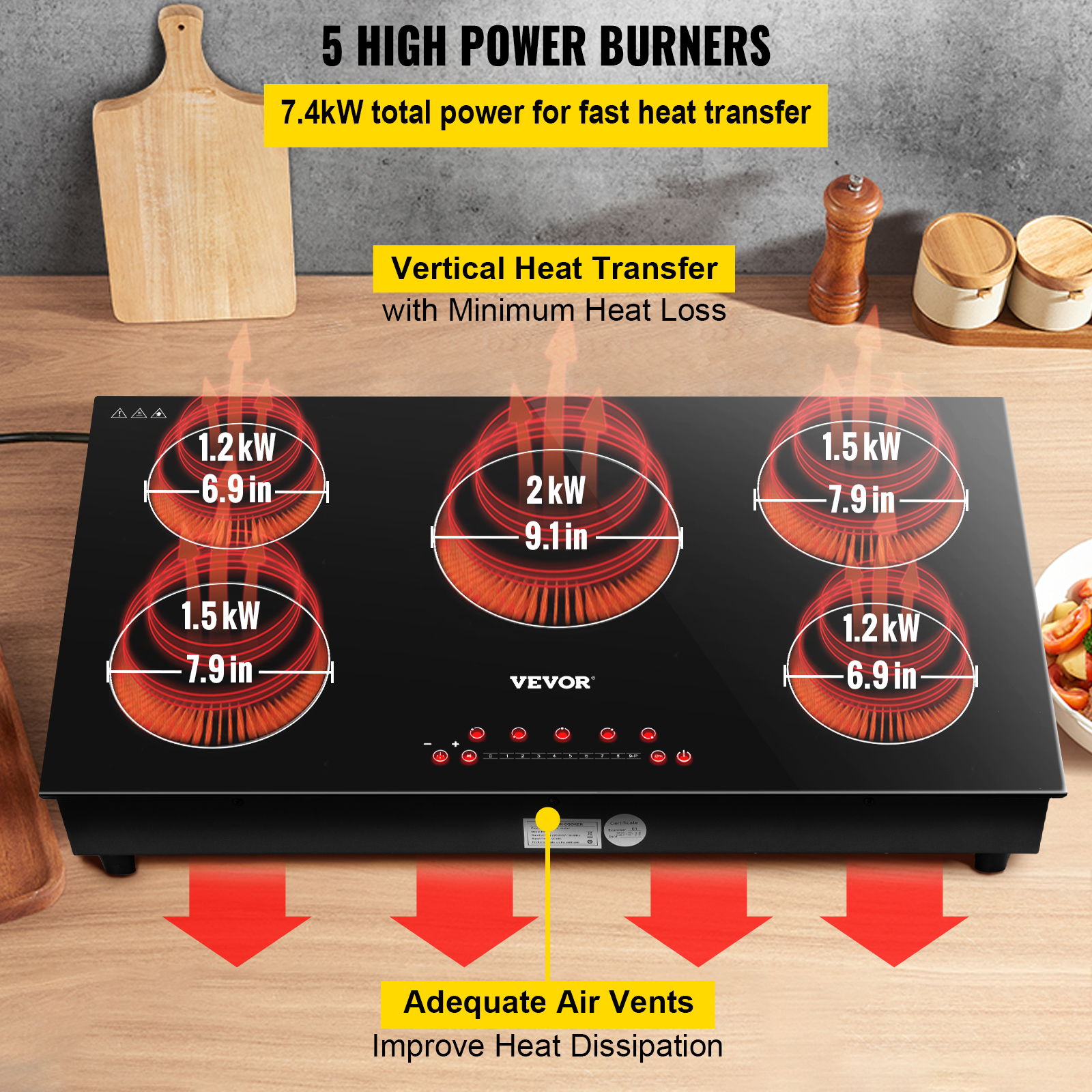 VEVOR Electric Induction Cooktop Built-in Stove Top 5 Burners 35.4x20 ...