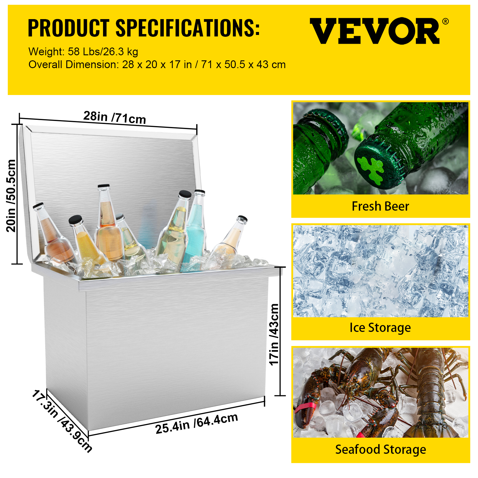 Vevor Drop In Ice Bin Chest Drop In Cooler With Cover 28x20 Inch ...
