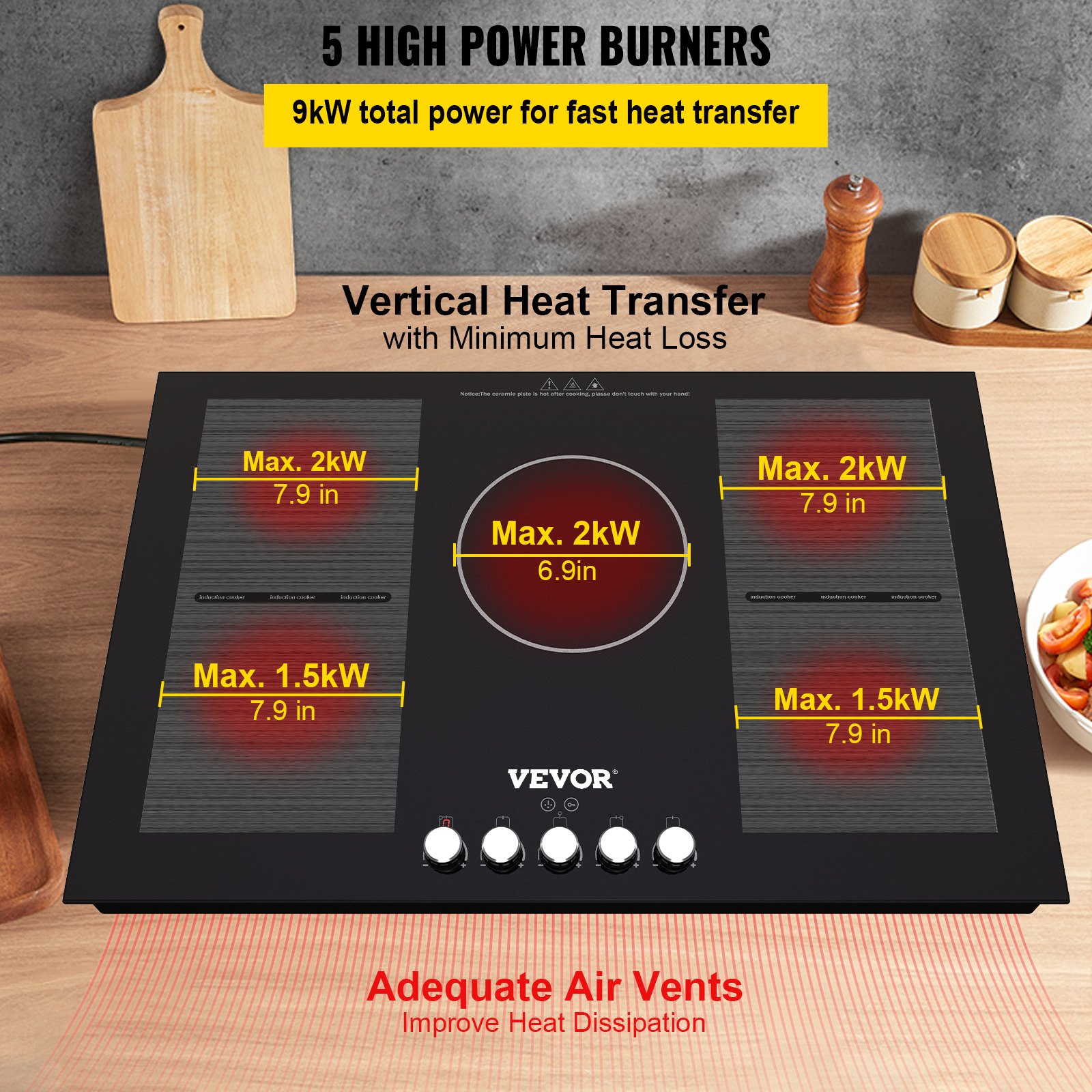 VEVOR Electric Induction Cooktop Built-in Stove Top 30in 5 Burners 220V ...