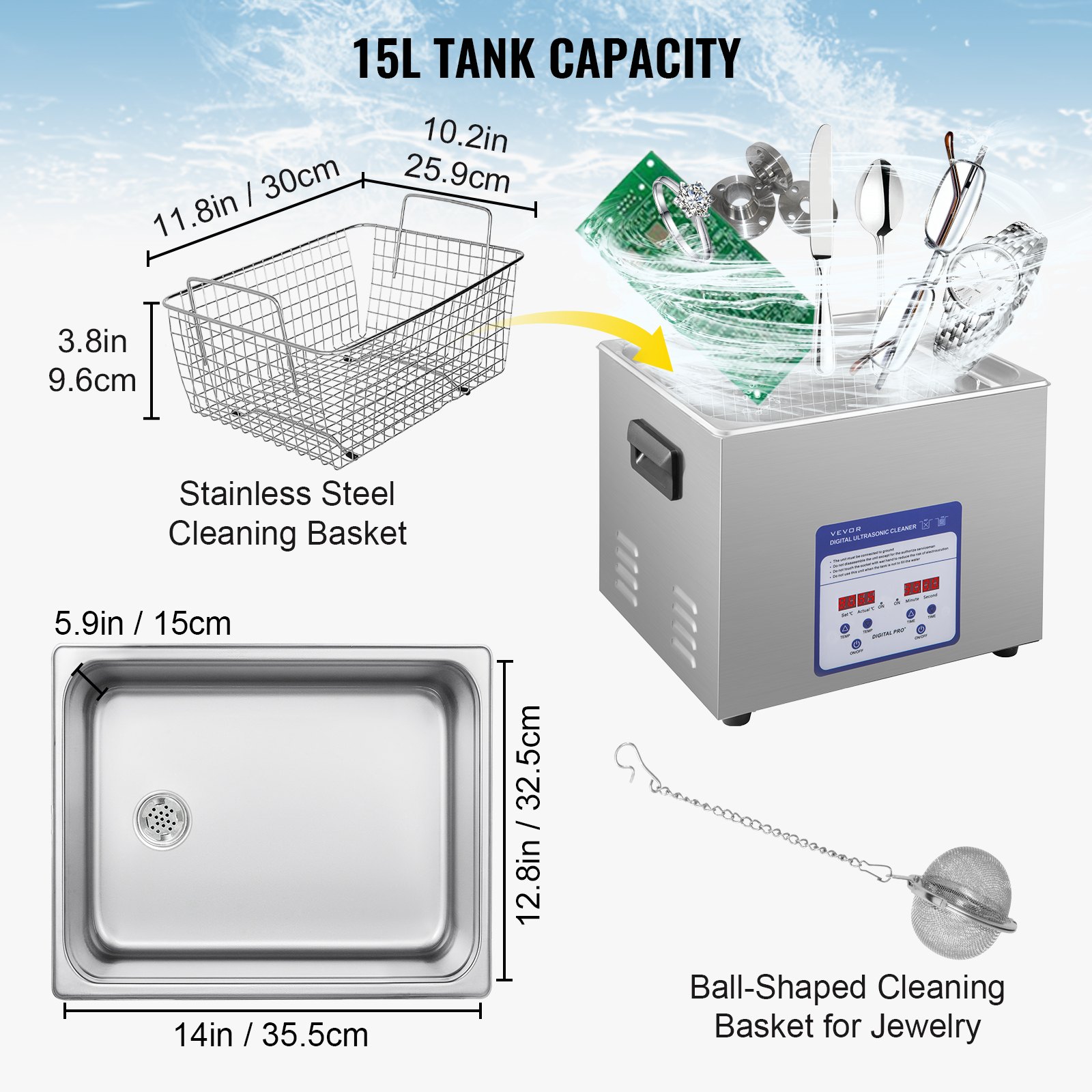 VEVOR Vevor Digital Ultrasonic Cleaner Ultrasonic Cleaning Machine 15l ...