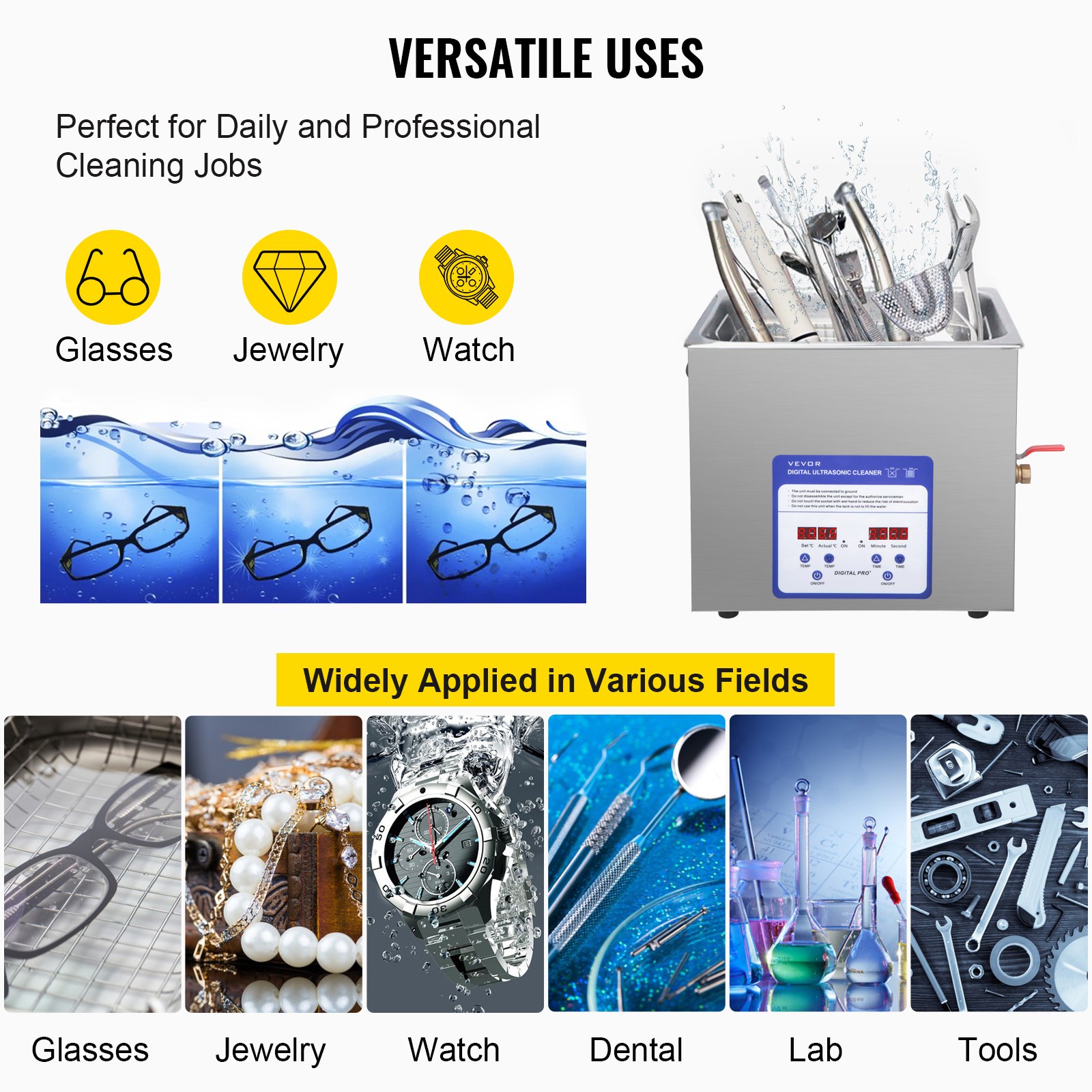 VEVOR Vevor Digital Ultrasonic Cleaner Ultrasonic Cleaning Machine 15l ...