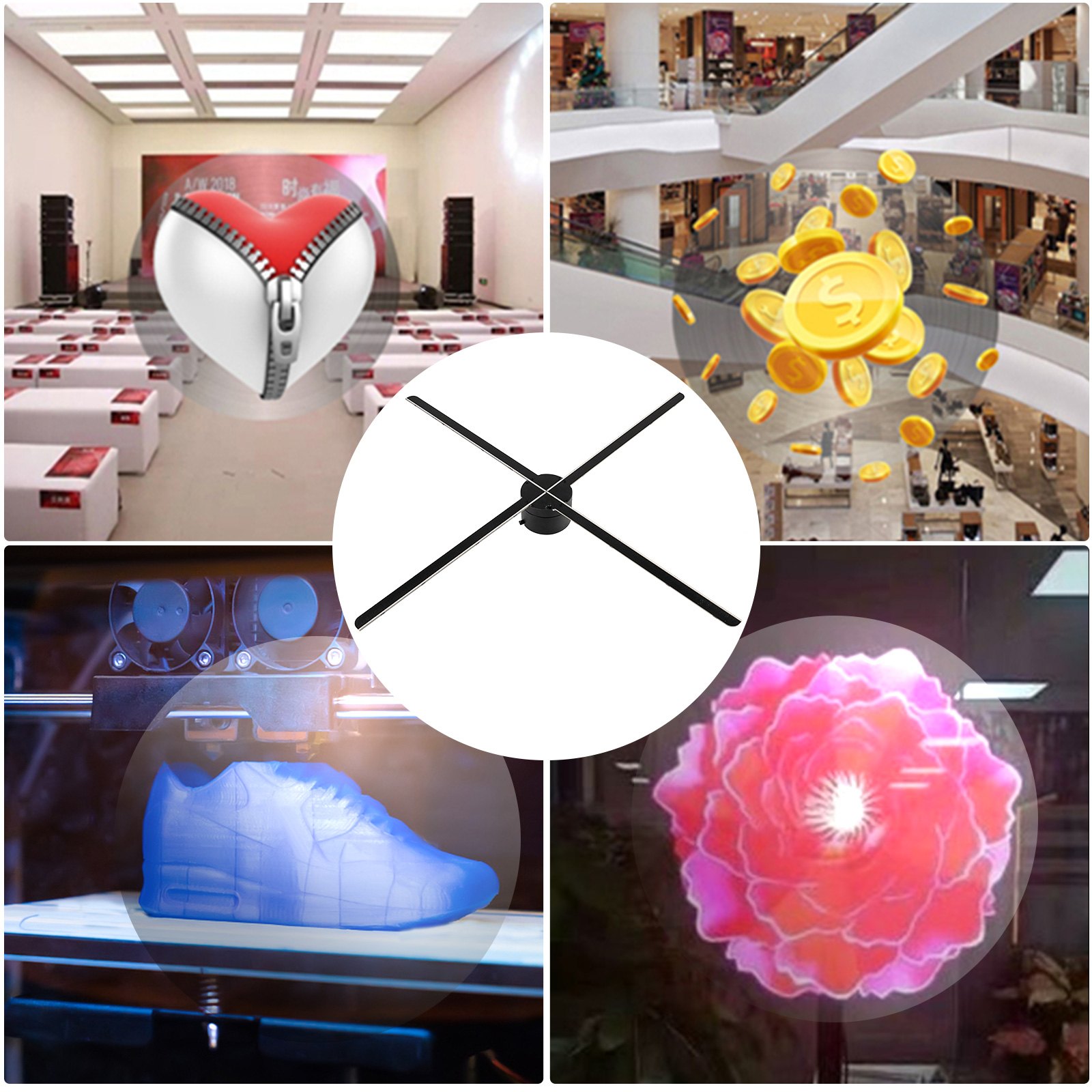 VEVOR 3D Holographic Fan 25.6Inch Hologram Fan with 768 Led Beads ...