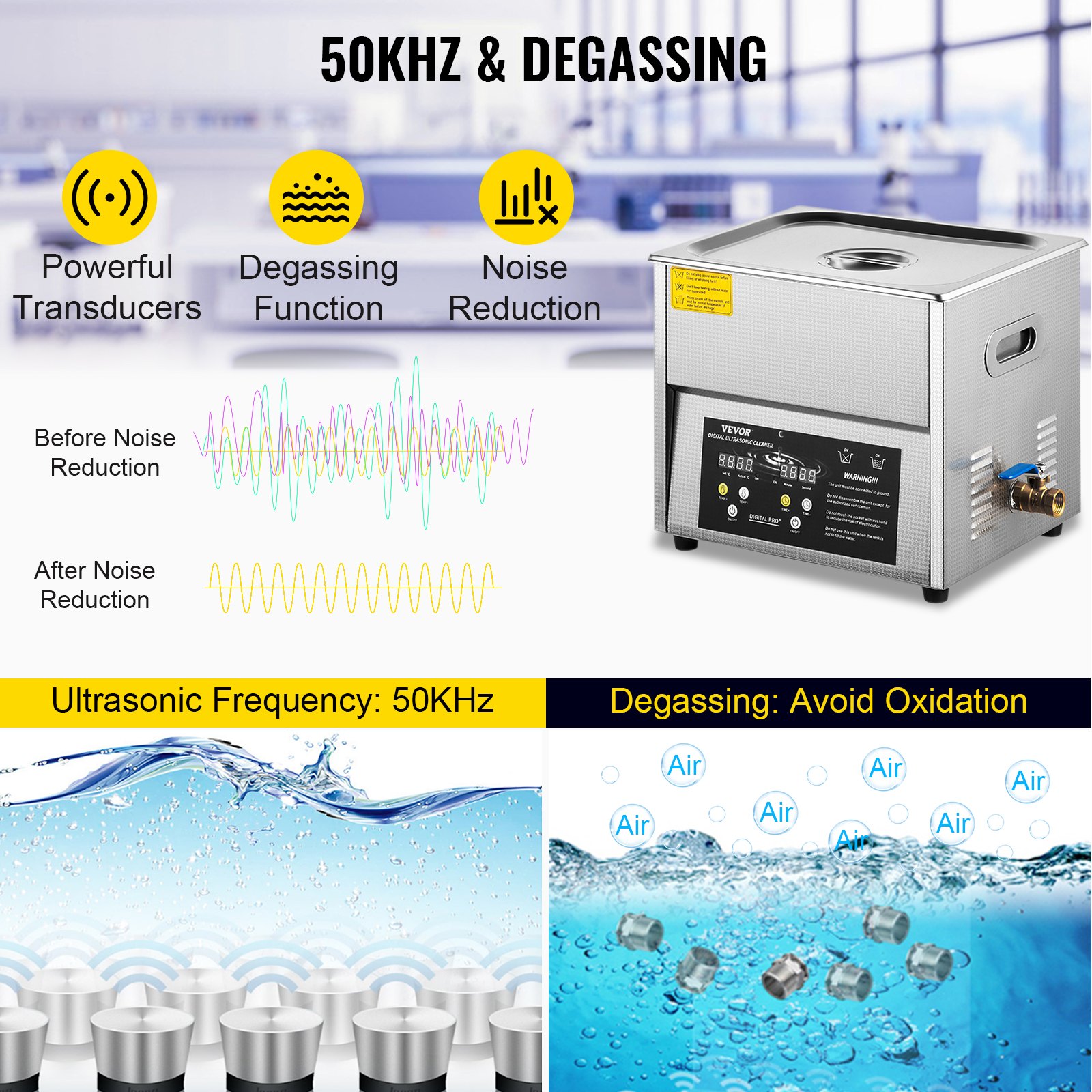 VEVOR Digital Ultrasonic Cleaner 6L Ultrasonic Cleaning Machine 50kHz ...
