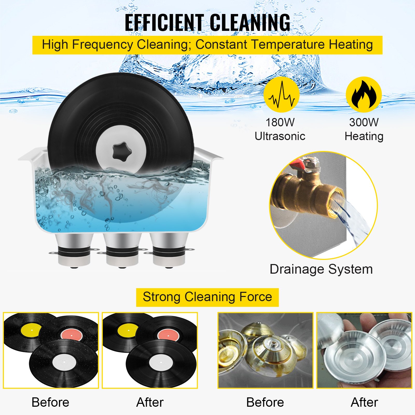 VEVOR Ultrasonic Vinyl Record Cleaner 6L 40kHz Vinyl Ultrasonic ...