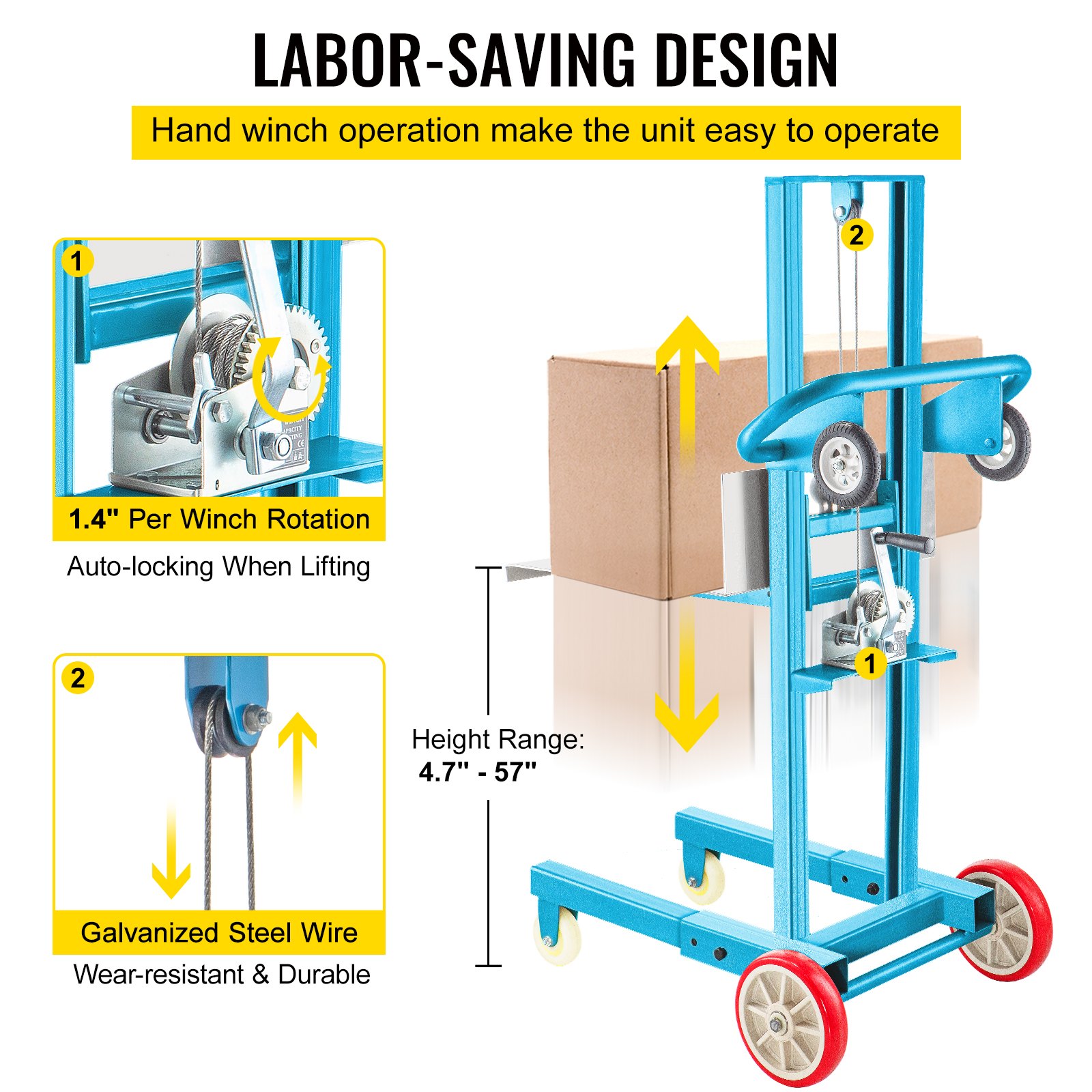 VEVOR Manual Winch Stacker, 4.7" - 57" Height Range, 23.6" Length x 19. ...