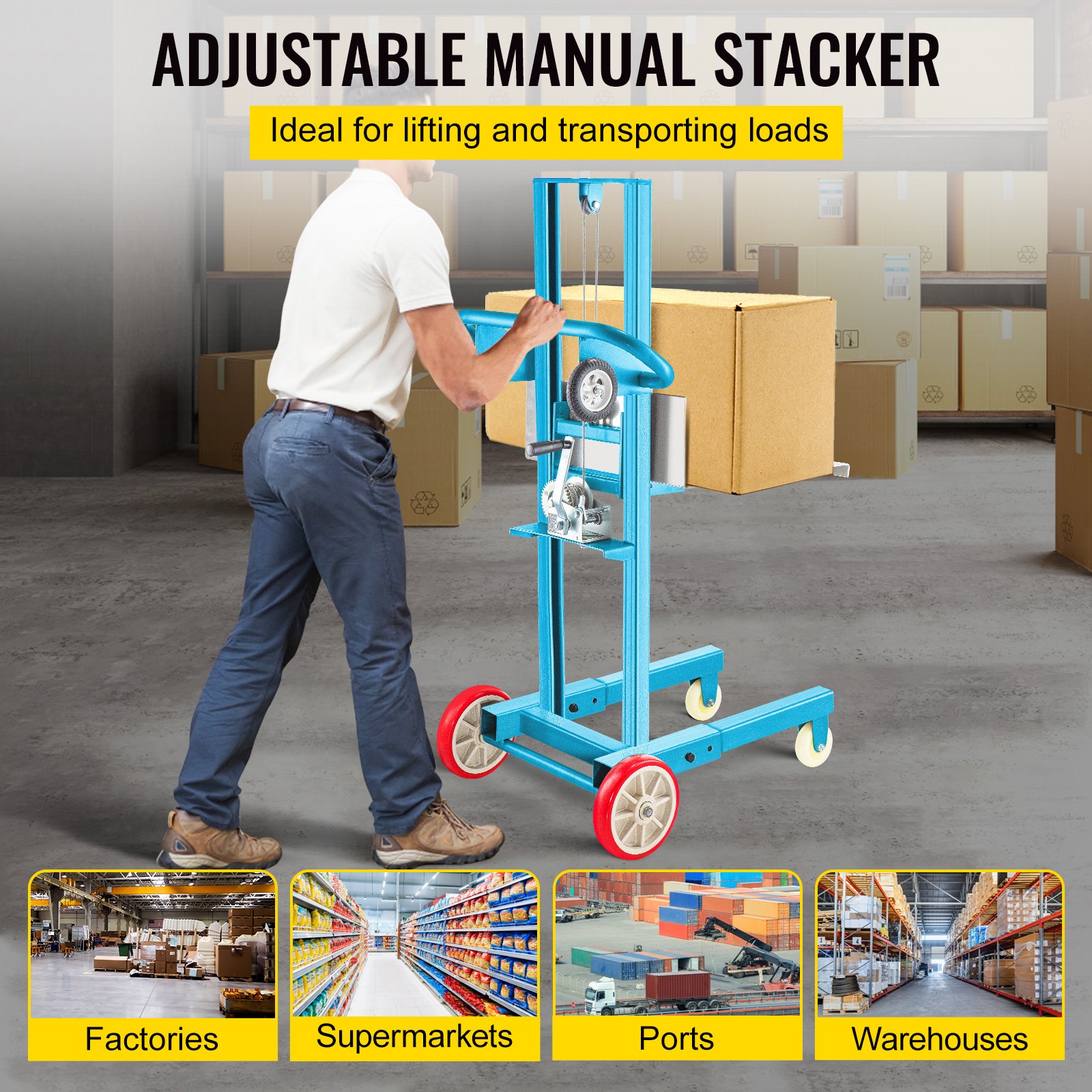 VEVOR Manual Winch Stacker, 4.7" - 57" Height Range, 23.6" Length x 19. ...