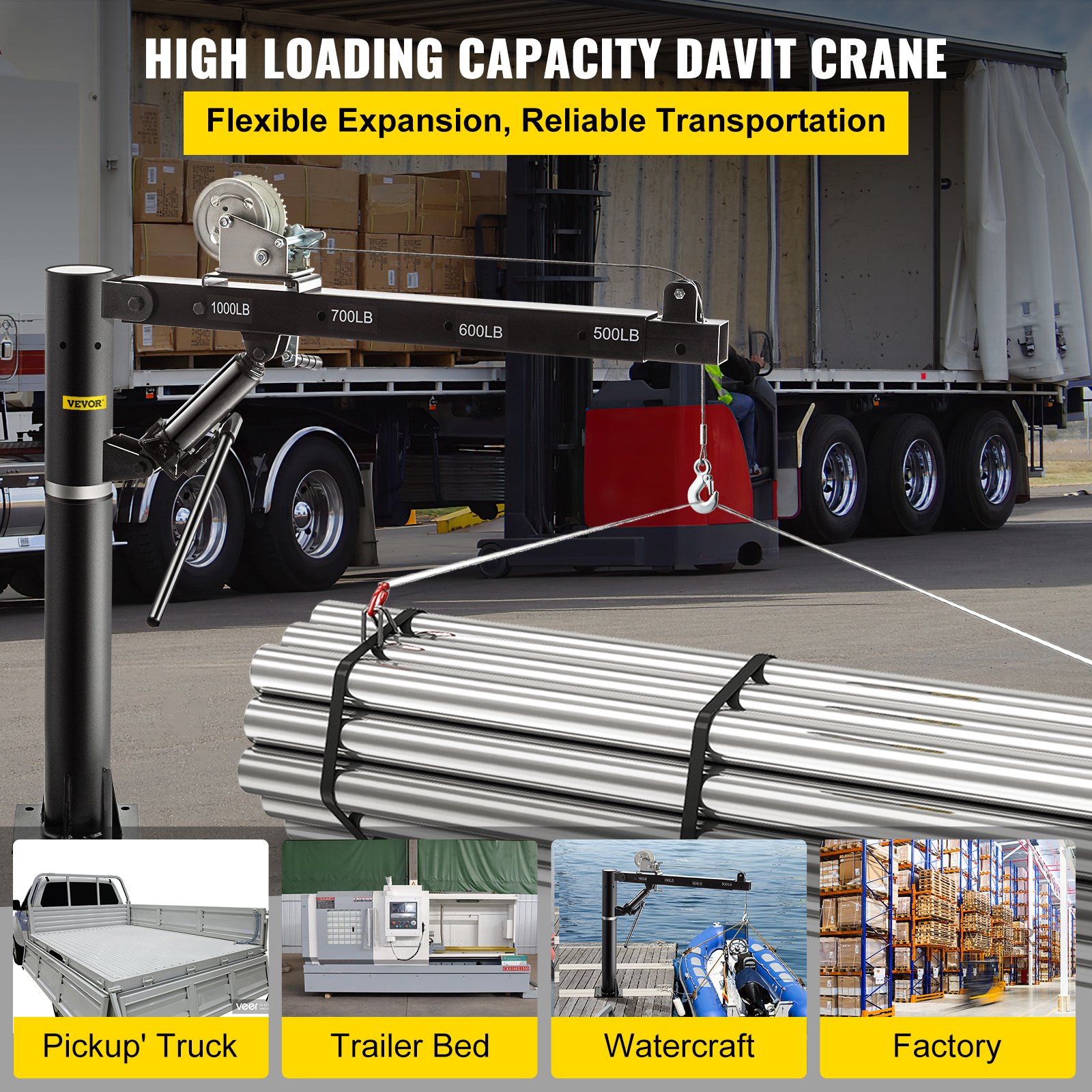 VEVOR VEVOR UTE Lift Crane Swivel Base Hoist Jack 454kg Truck Hoist ...