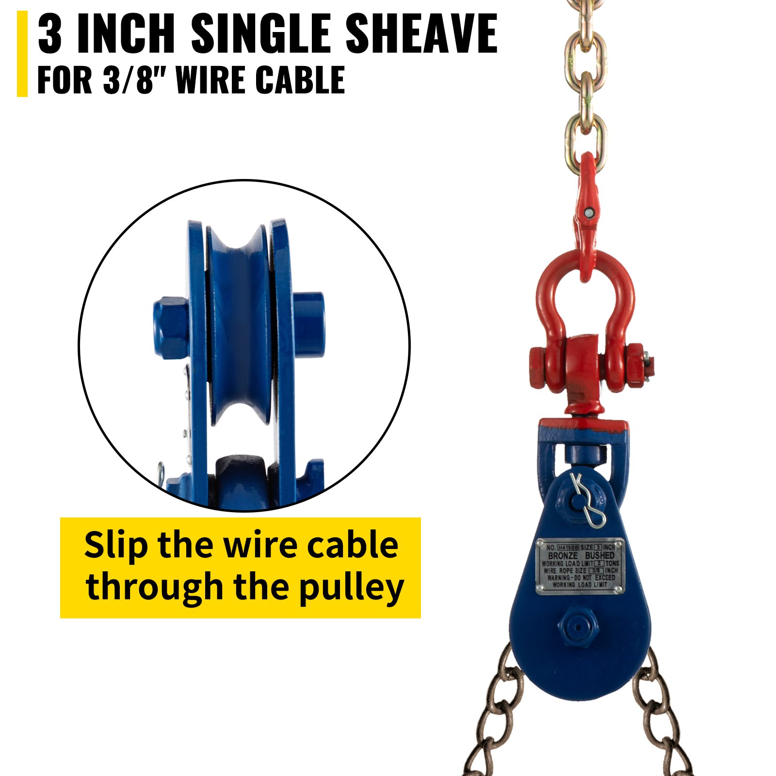 VEVOR 2ton Snatch Block with Chain, 4400 lbs Capacity Snatch Rigging ...