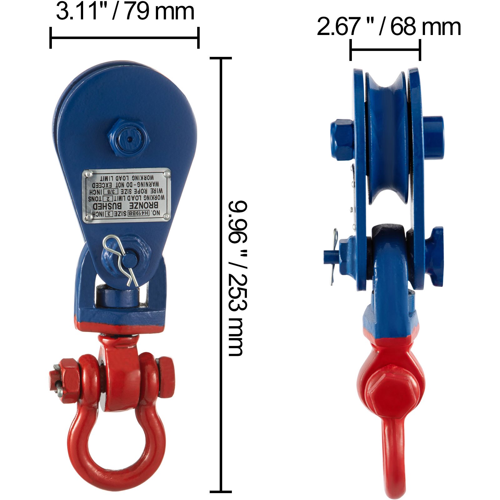 VEVOR 2ton Snatch Block with Chain, 4400 lbs Capacity Snatch Rigging ...