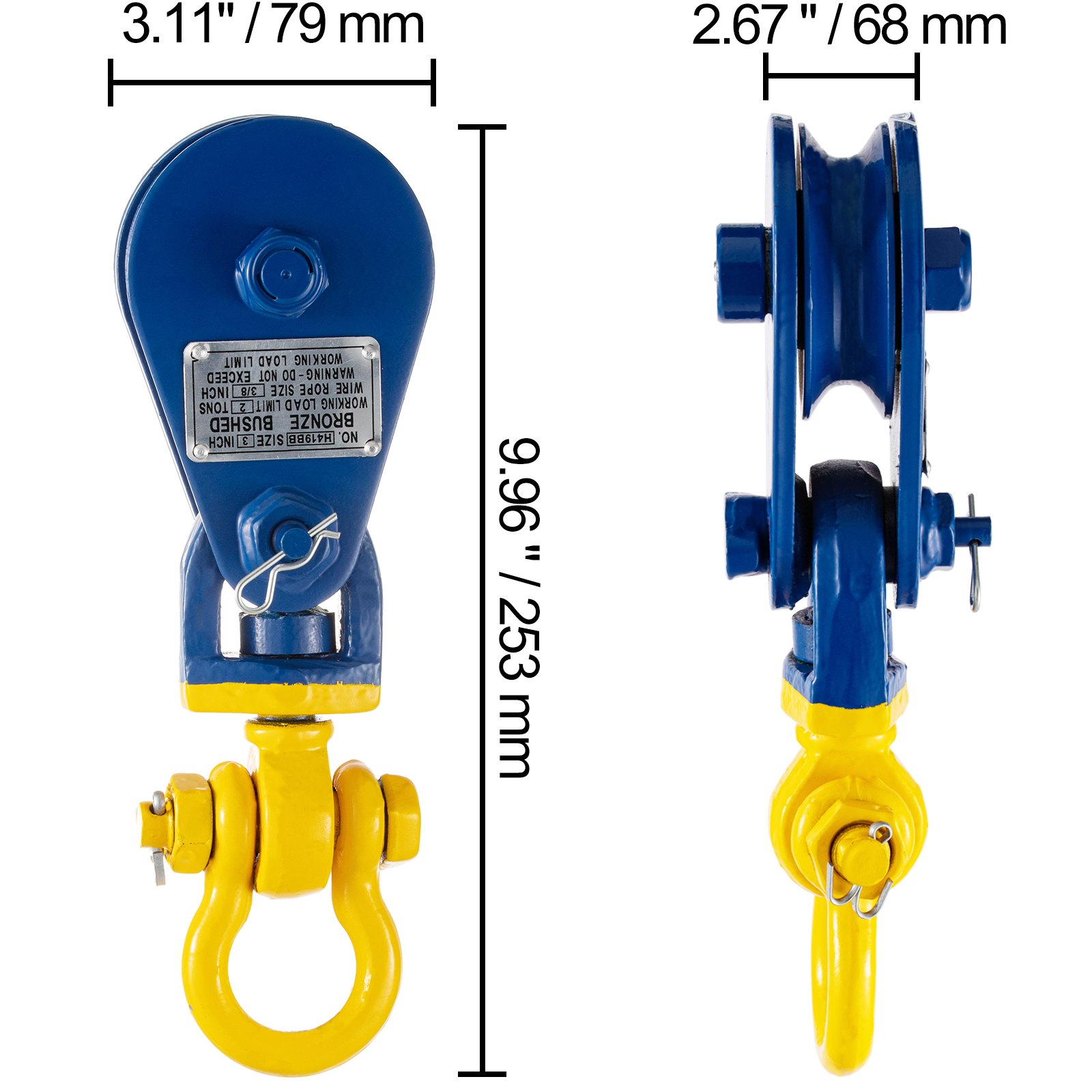 VEVOR 2ton Snatch Block with Chain, 4400 lbs Capacity Snatch Rigging ...