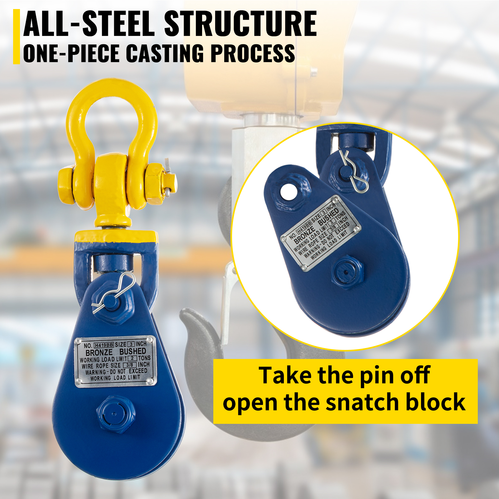 VEVOR 2ton Snatch Block with Chain, 4400 lbs Capacity Snatch Rigging ...