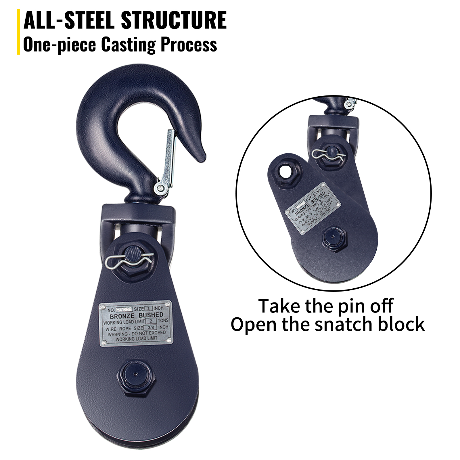 VEVOR Vevor 2ton Snatch Block With Hook Snatch Rigging Blocks 4400lbs 3 ...