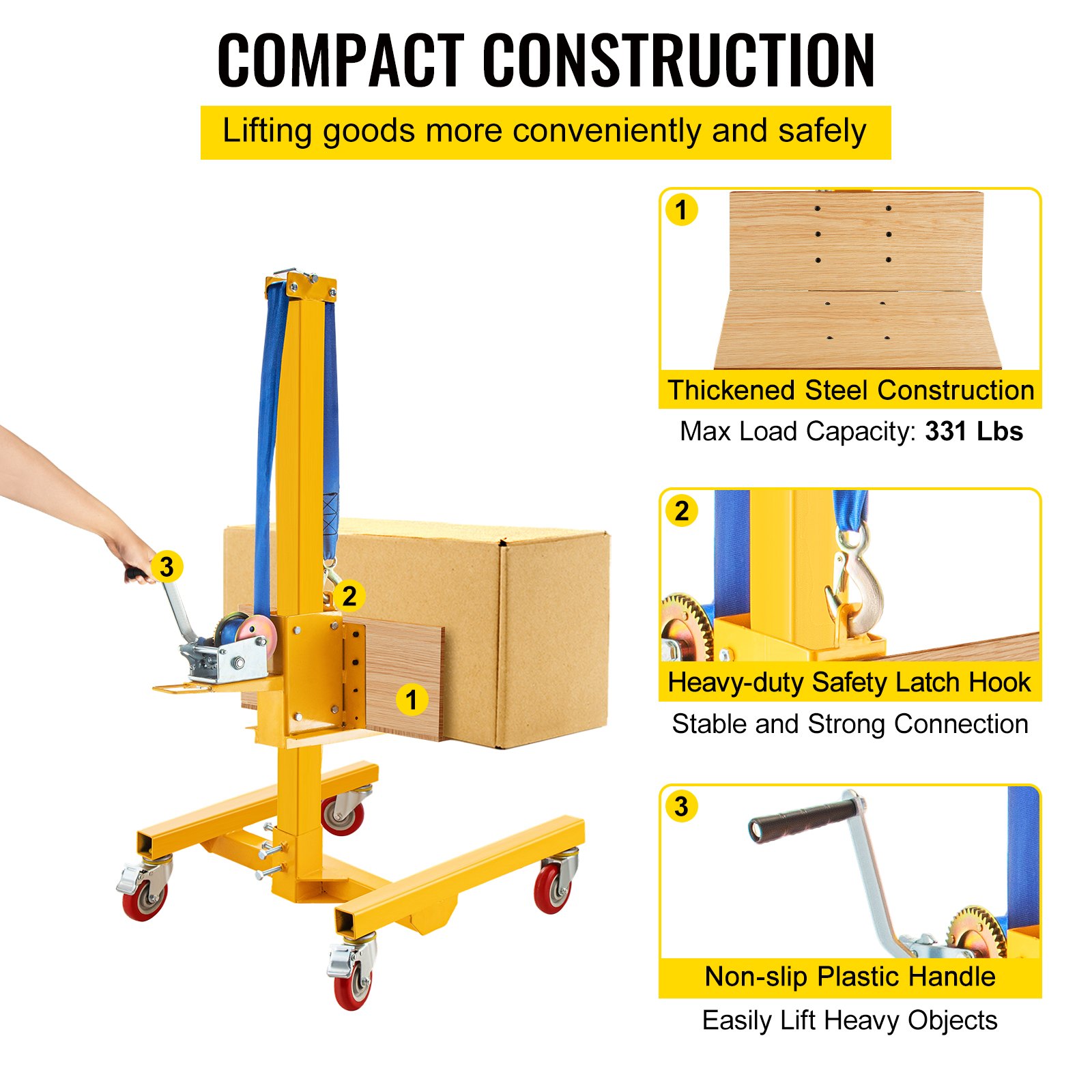 VEVOR Manual Winch Stacker, 9.4" - 72" Height Range, 19.7" Length x 15. ...