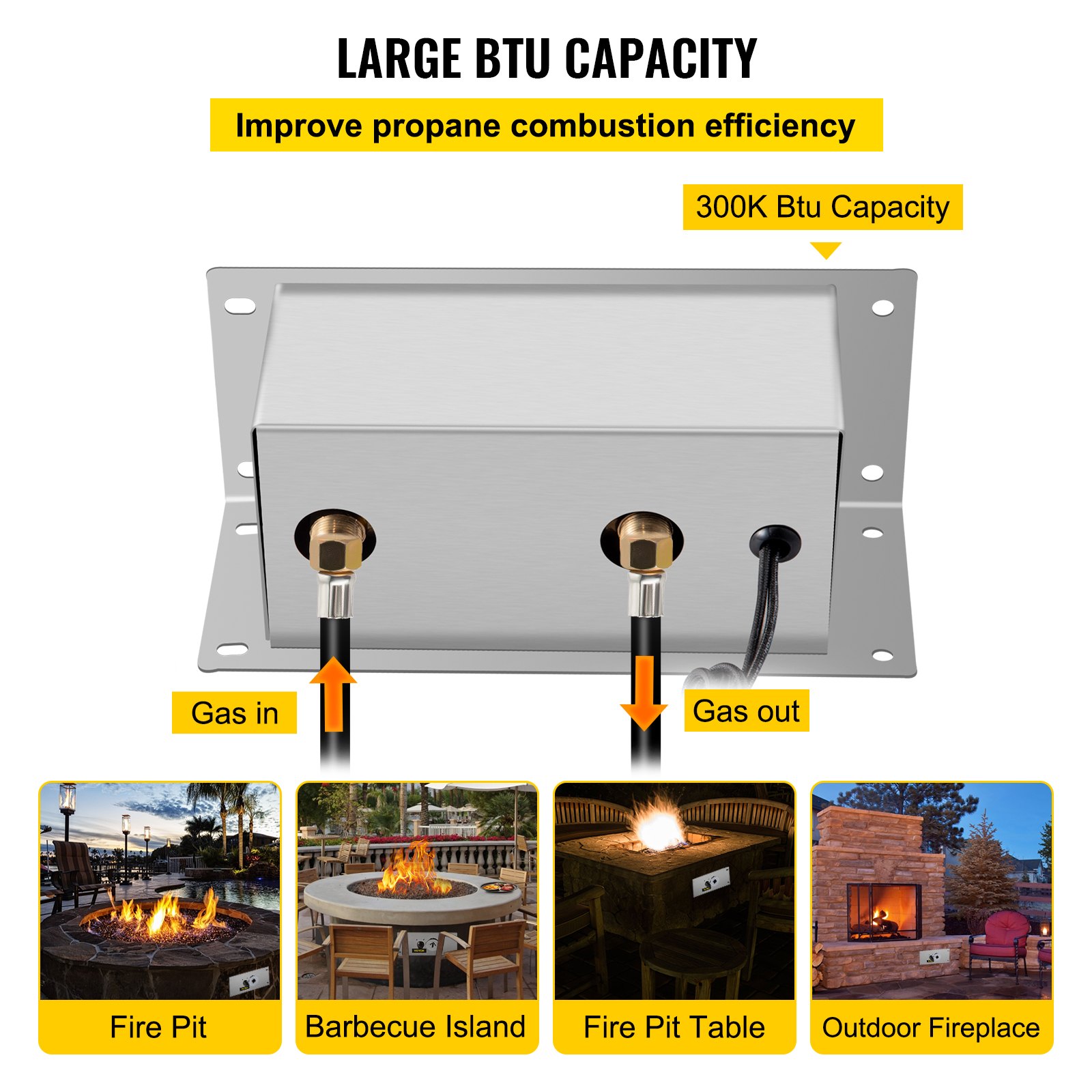 VEVOR Fire Pit Gas Burner Spark Ignition Kit, 300K BTU Fire Pit ...