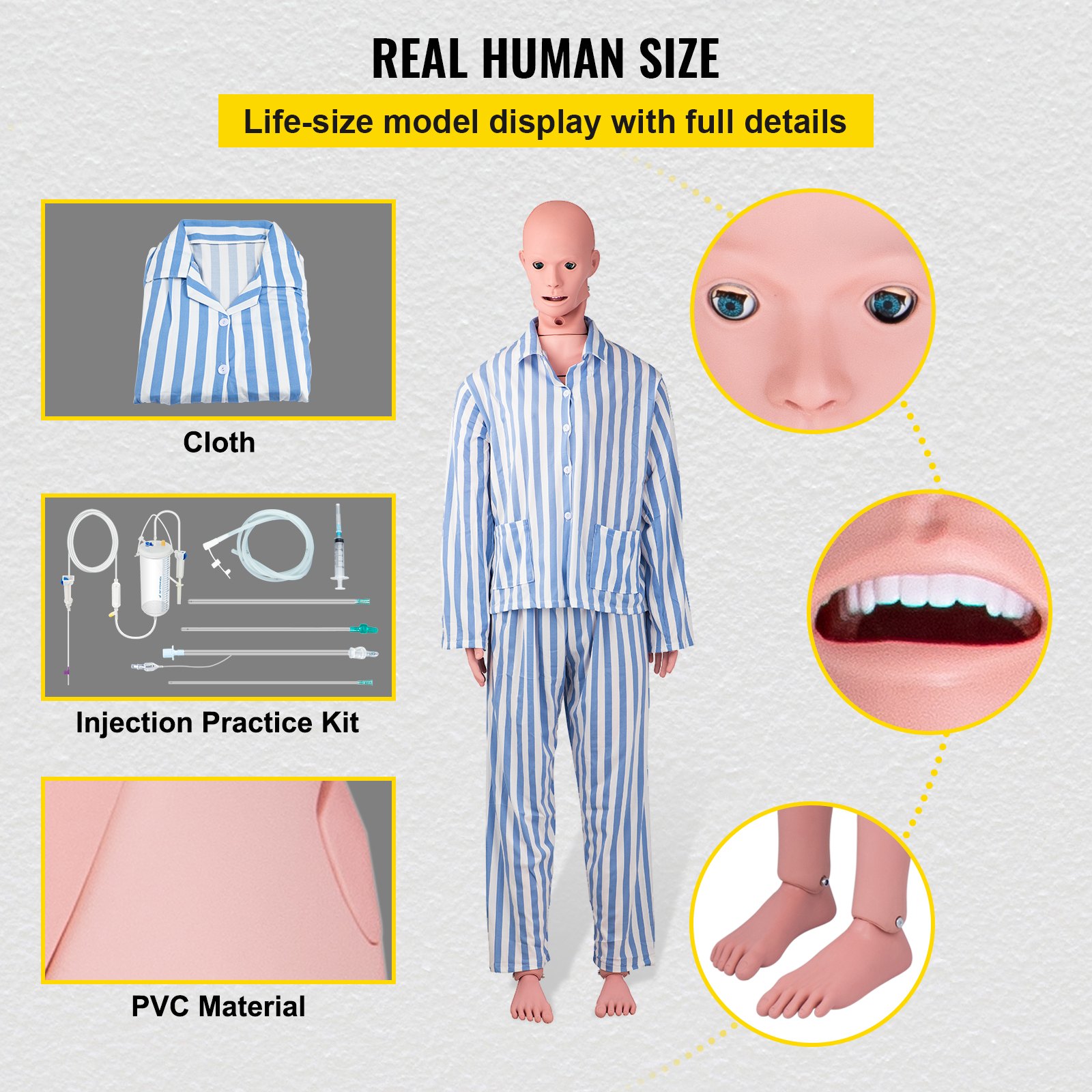 VEVOR Nursing Manikin, High Simulation 65"/165cm Life-Size, Various ...